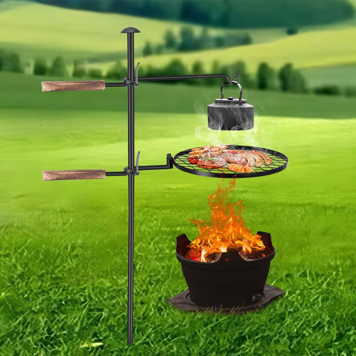 Swivel Campfire Grill,360° Adjustable Camp Over Fire Pit Grill ...