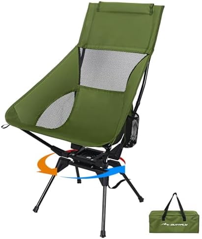 Swivel Camping Chair, High Back Folding Chair with Head Support, Side ...