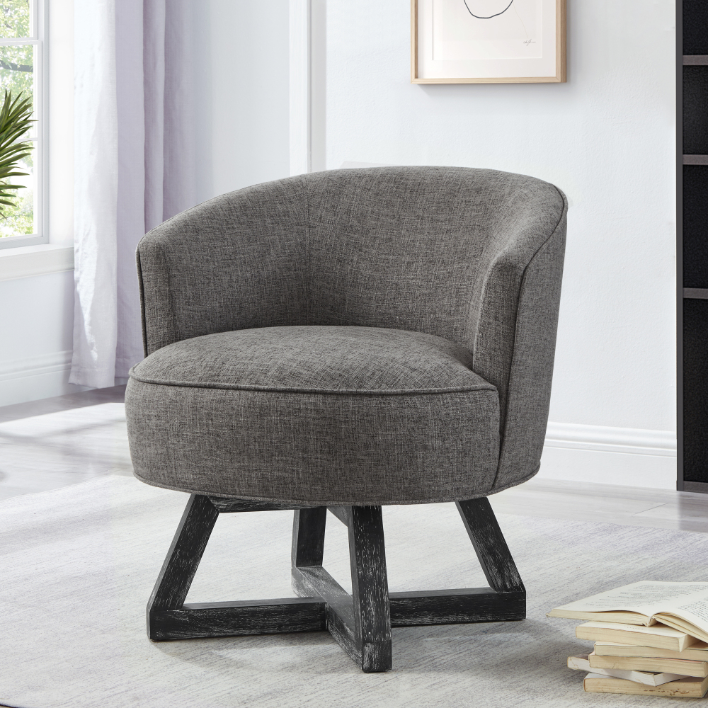 Swivel Chair with Cross-shaped Wooden Base, Lounge Chair with Solid ...