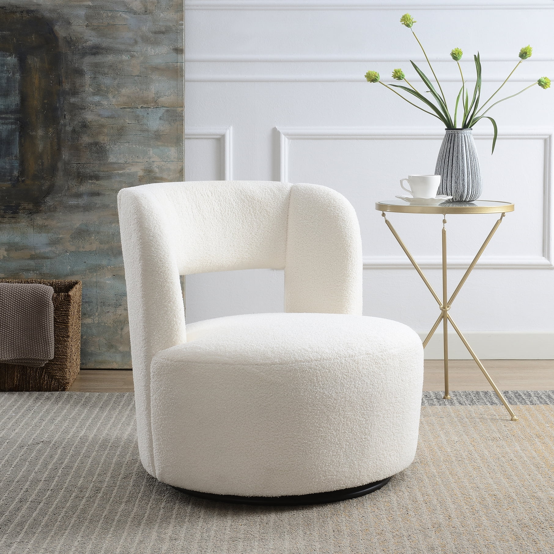 Swivel Chair In Cream Color - Adds Warmth To Bedroom With Easy ...