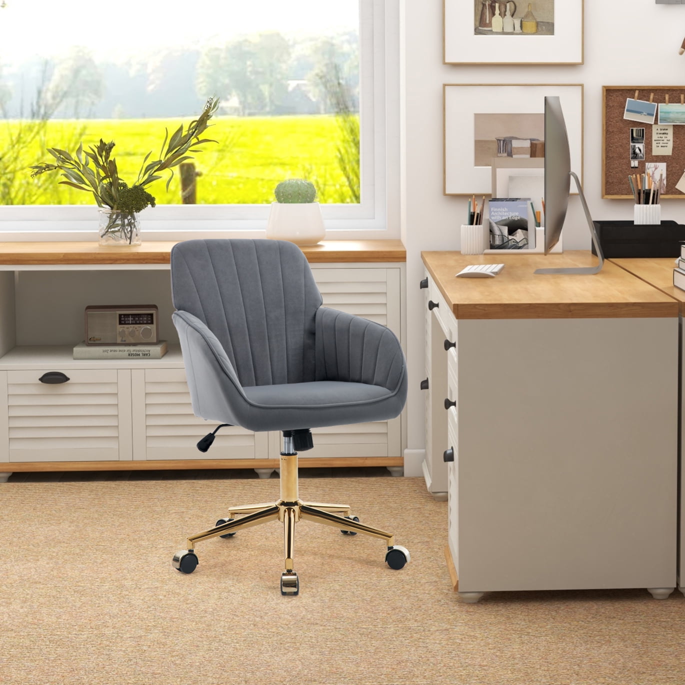 Swivel Chair with Movable Wheels, Office Chair with Height Adjustment ...