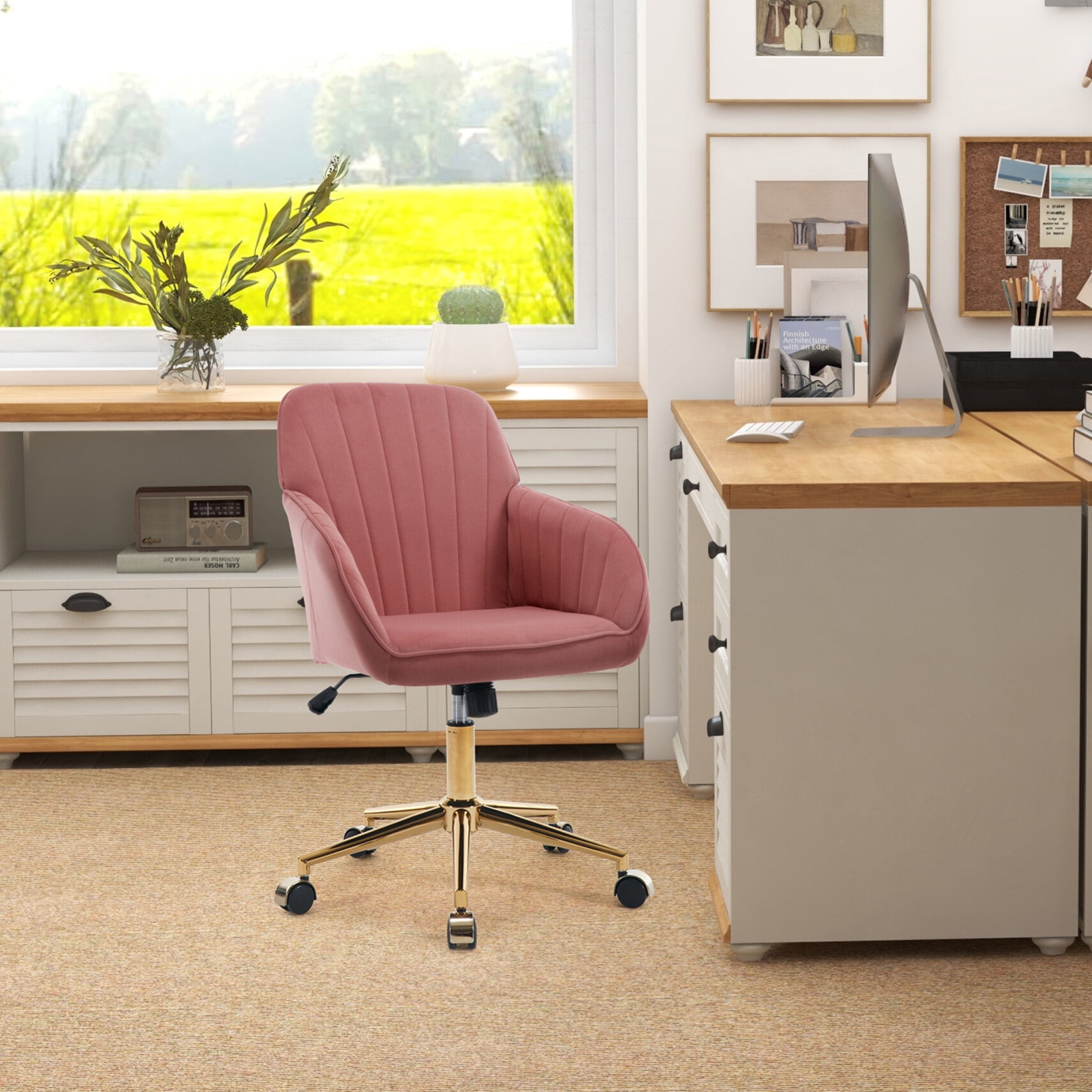 Swivel Chair with Movable Wheels, Office Chair with Height Adjustment ...