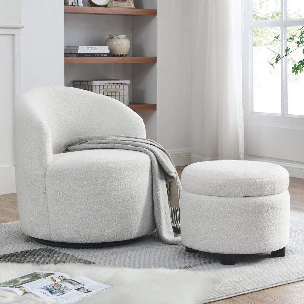 Swivel Chair with Storage Ottoman, Round Accent Sofa Chair, 360 Degree ...