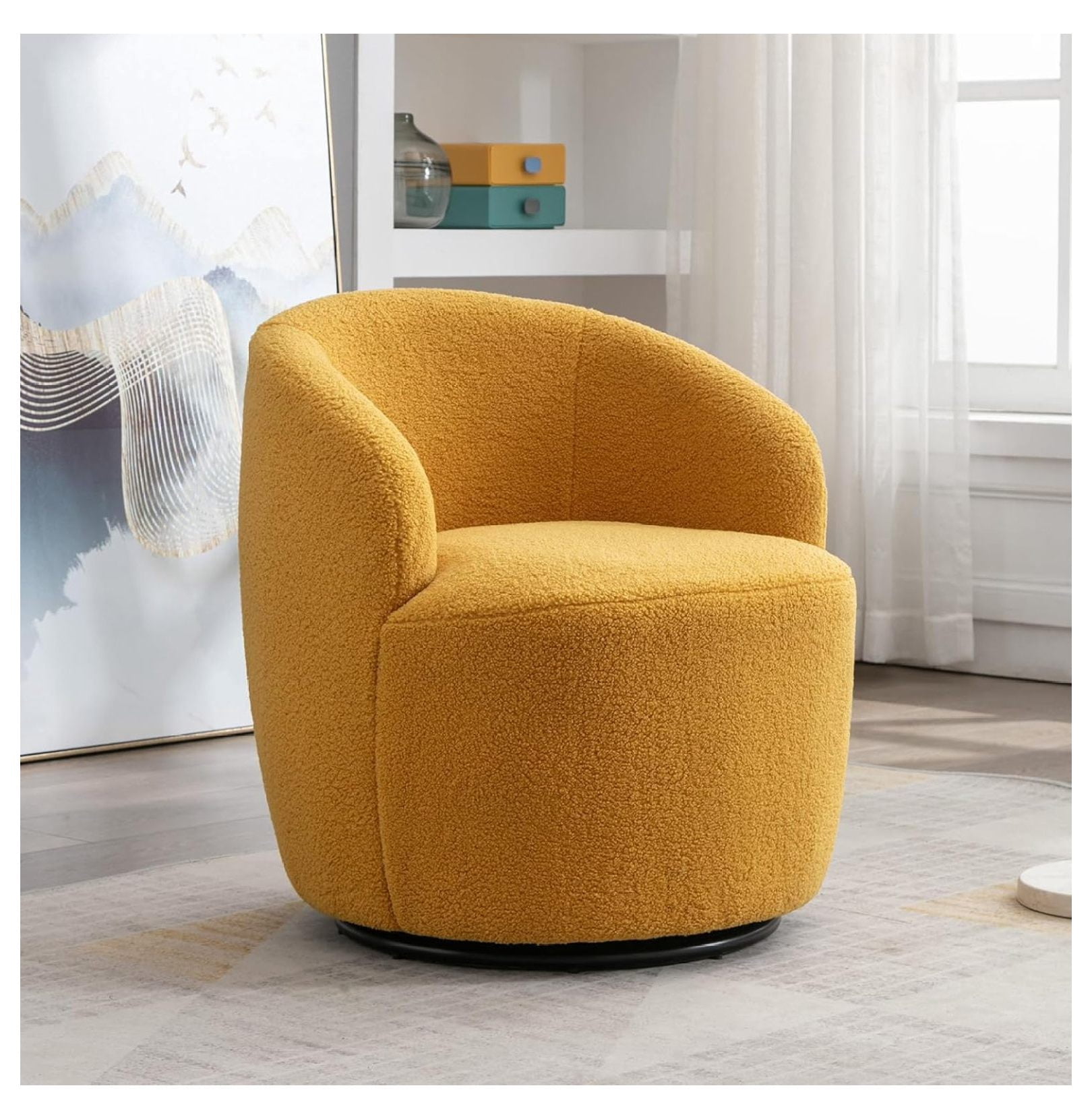 Swivel Chair, Teddy Upholstered Modern Round Accent Arm Chairs, Boucle ...