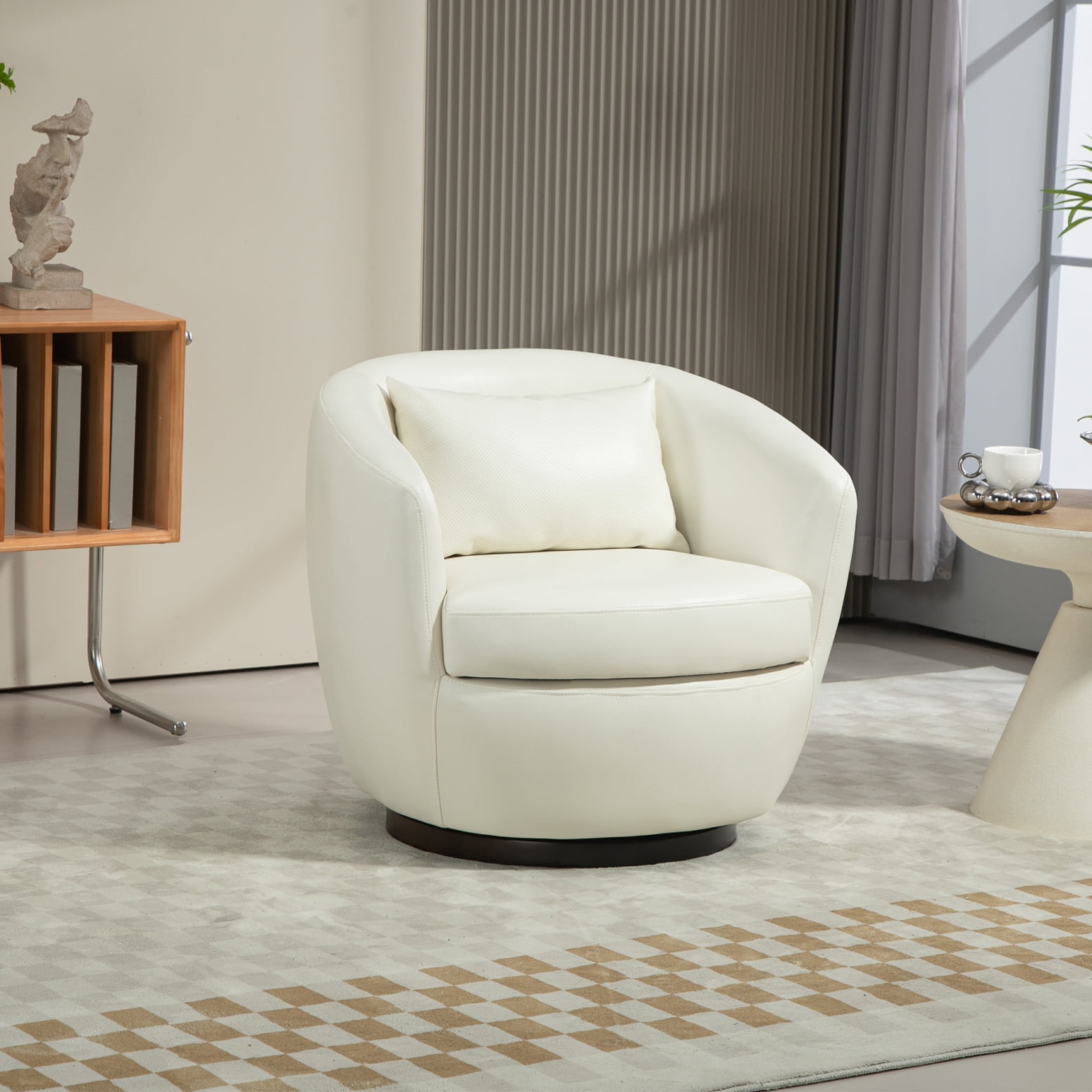 Swivel Chair, Upholstered Round Swivel Accent Chair with Storage ...