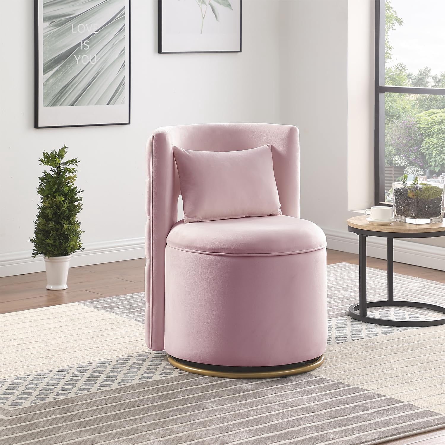 Swivel Chair with Storage for Living Room, Round Velvet Vanity Chair ...