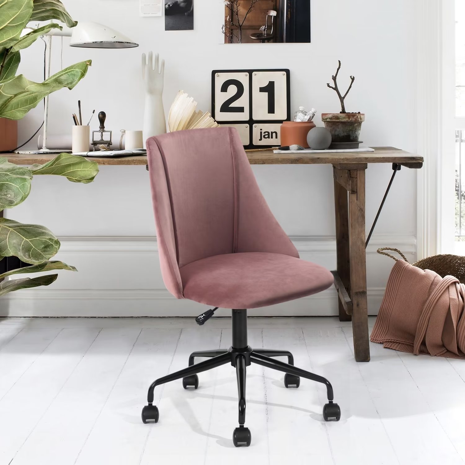 Swivel Computer Chair, Velvet Upholstered Home Office Chair with High ...