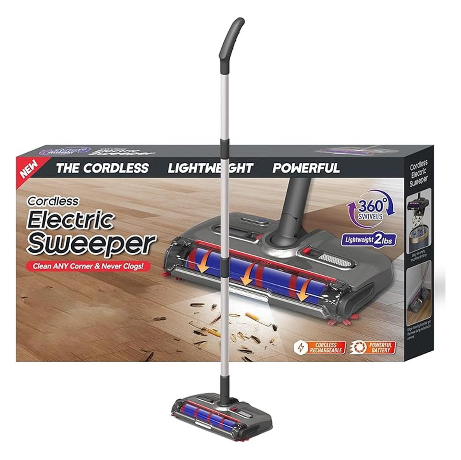 Swivel Cordless Sweeper, Floor Sweepers Cordless Rechargeable, Electric ...