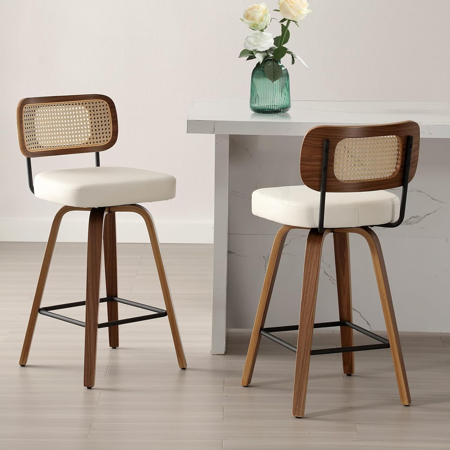 Swivel Counter Height Bar Stools 26" Upholstered Faux Leather Barstools ...