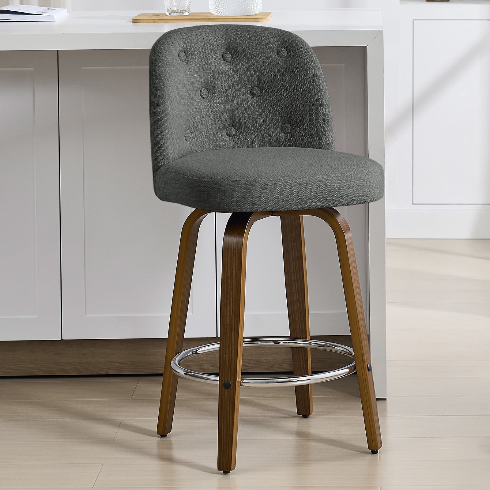 Swivel Counter Height Bar Stools, Set of 1, 26" Upholstered Linen ...