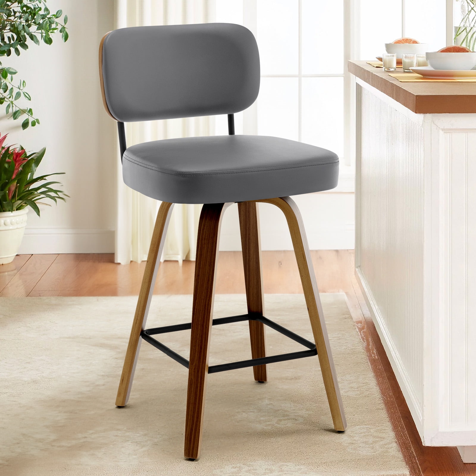 Swivel Counter Height Bar Stools, Set of 1, 26" Upholstered PU Leather ...