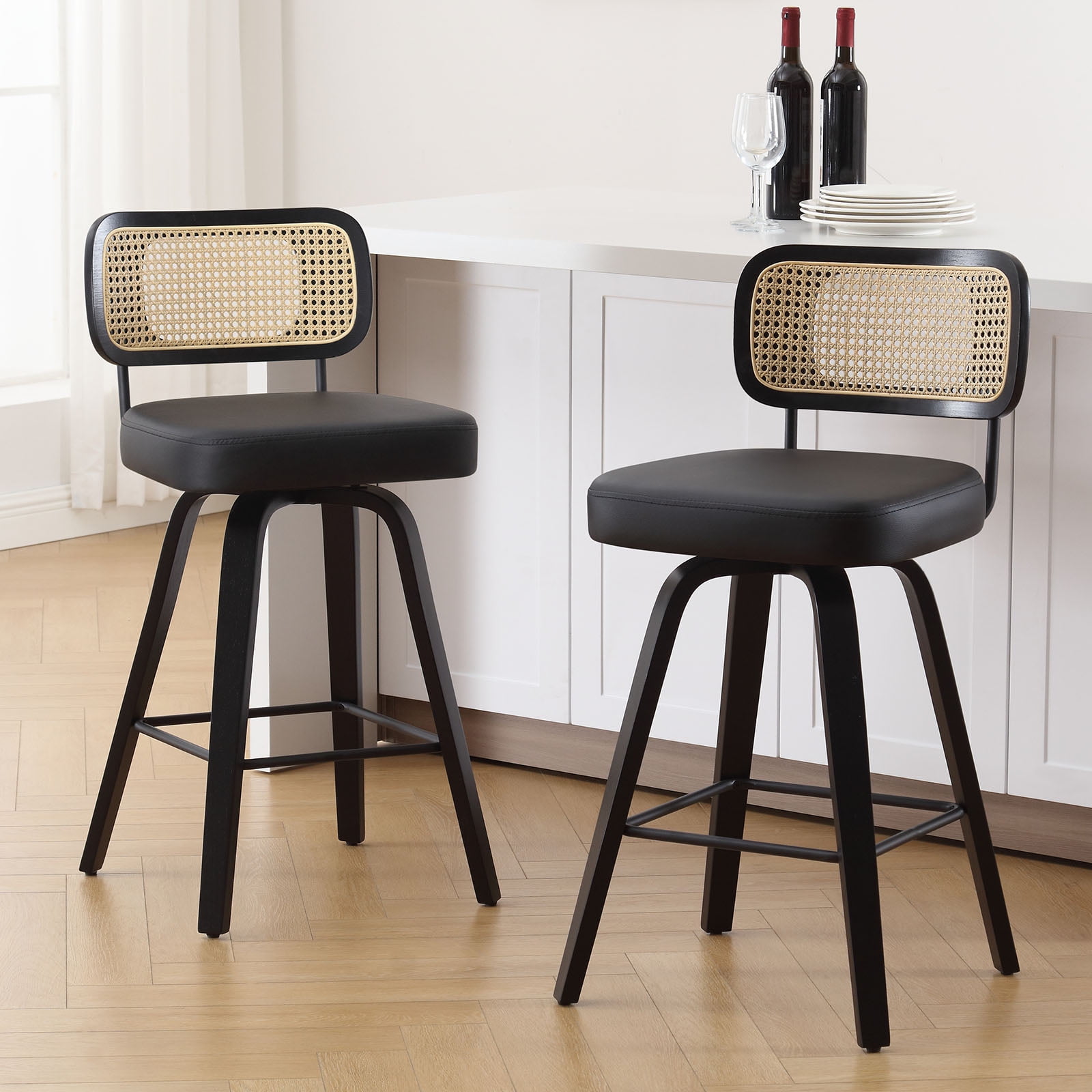Swivel Counter Height Bar Stools, Set of 2, 26" Seat Height Upholstered ...