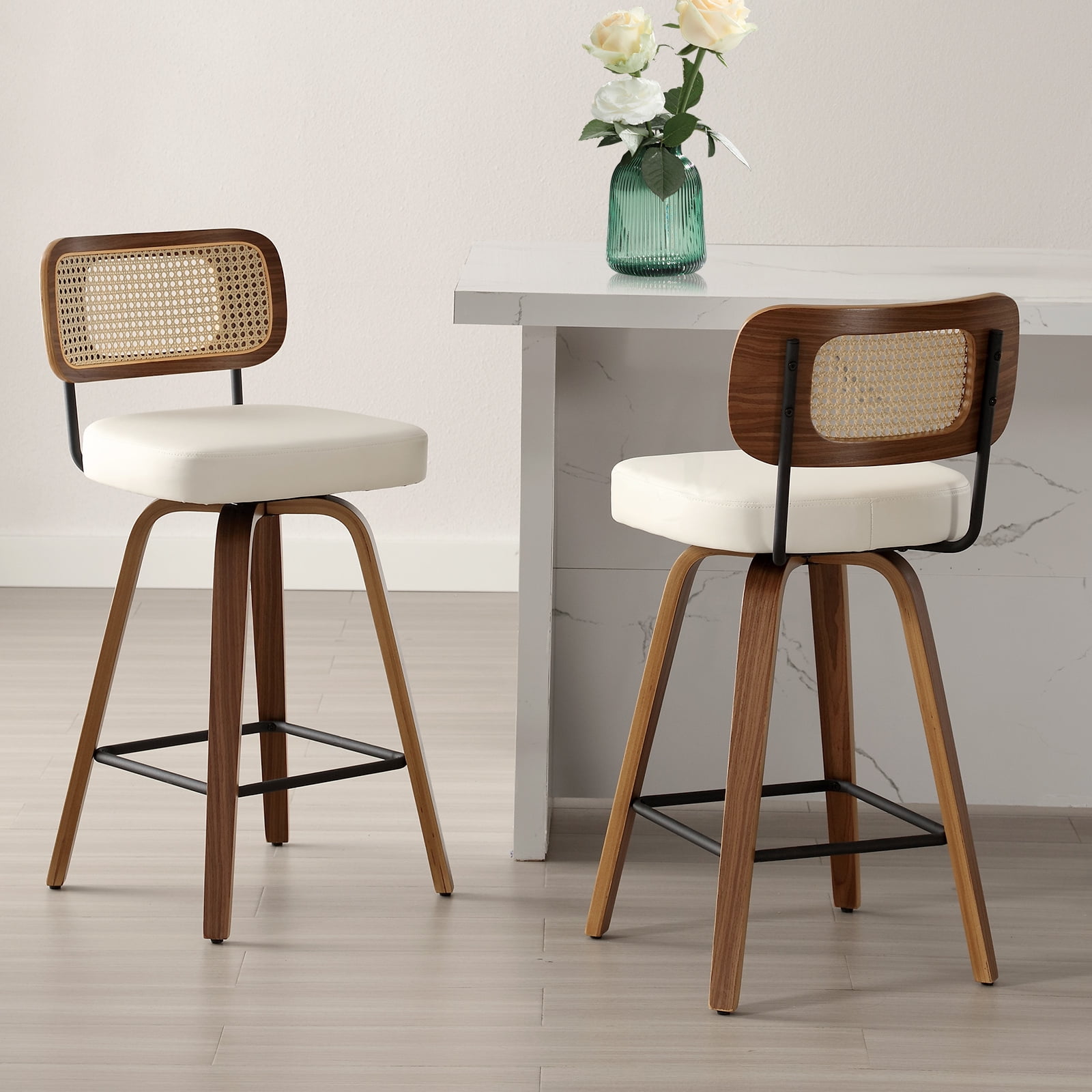 Swivel Counter Height Bar Stools, Set of 2, 26" Seat Height Upholstered ...