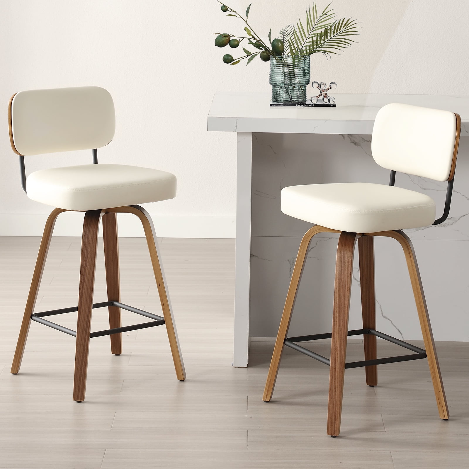 Swivel Counter Height Bar Stools, Set of 2, 26" Upholstered PU Leather ...