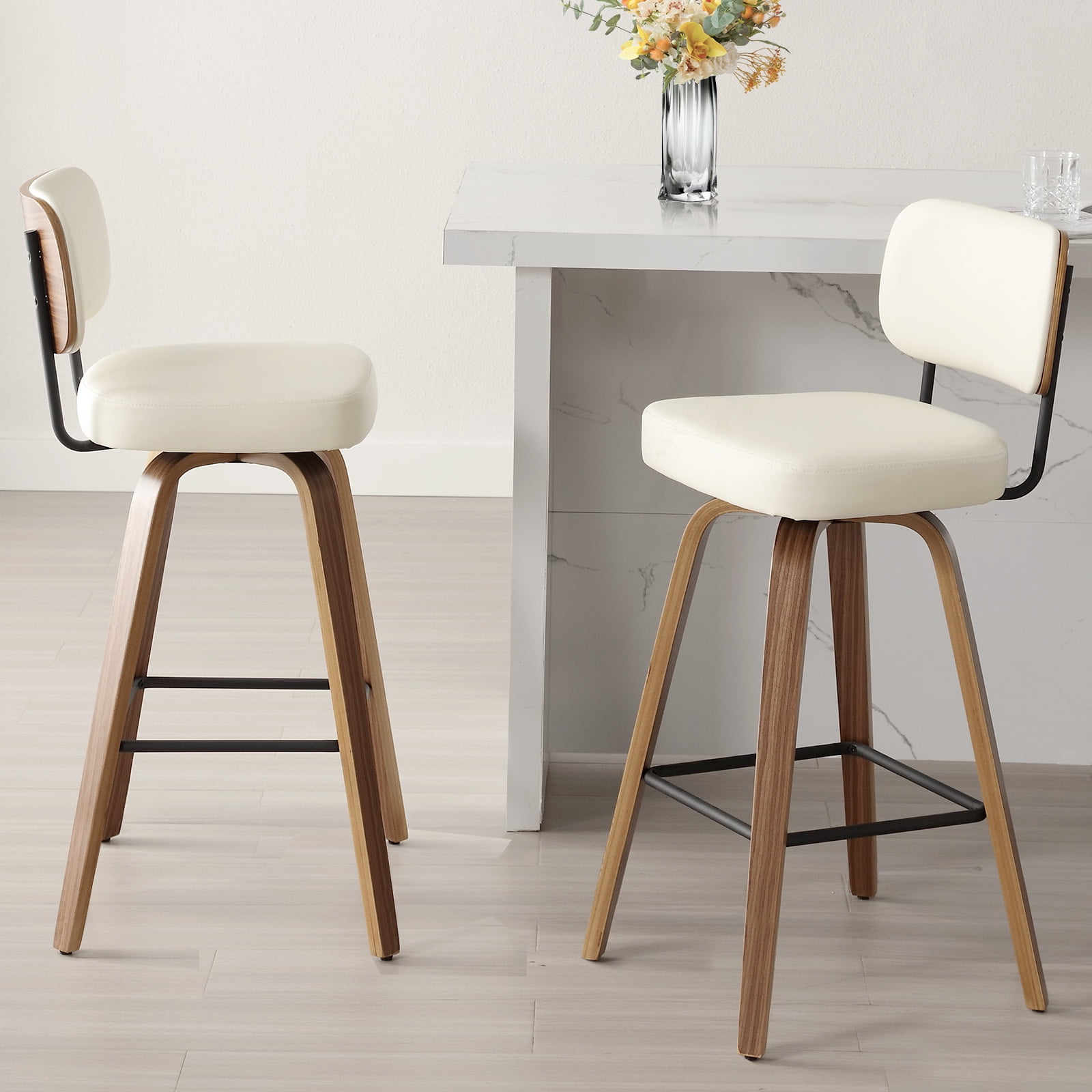 WOOW DEPOT, Swivel Counter Height Bar Stools, 29 inch Upholstered PU ...