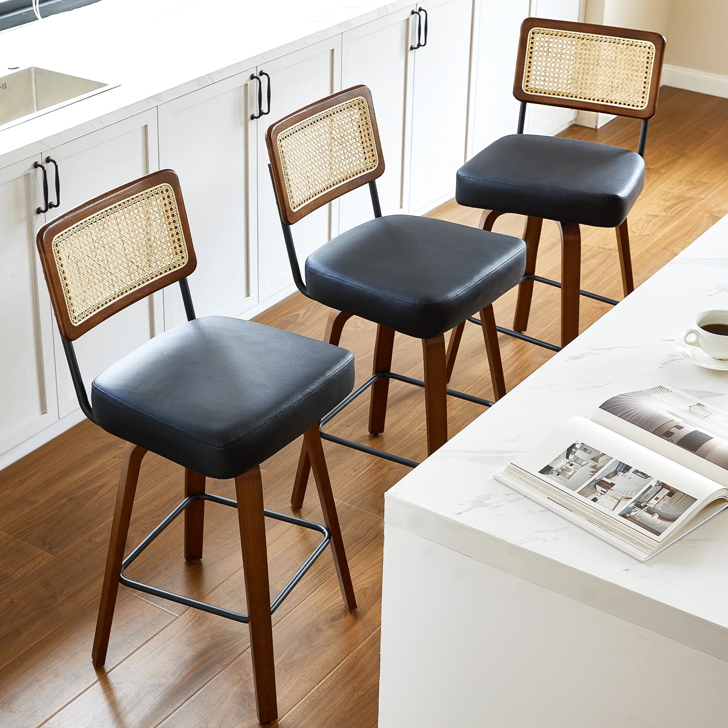 Swivel Counter Height Bar Stools Set of 3,Mid Century Modern Barstools ...