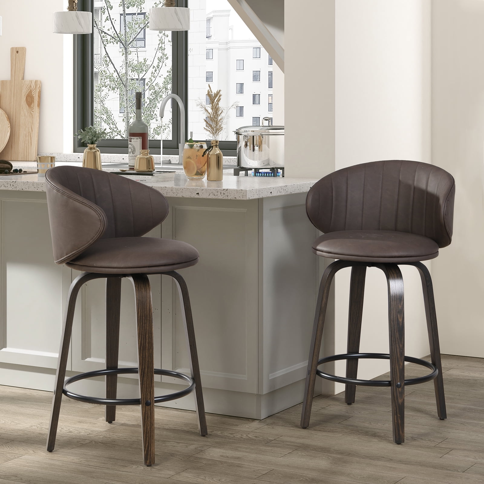 Swivel Counter Height Bar Stools Set of 2 Bar Height Bentwood Barstools ...