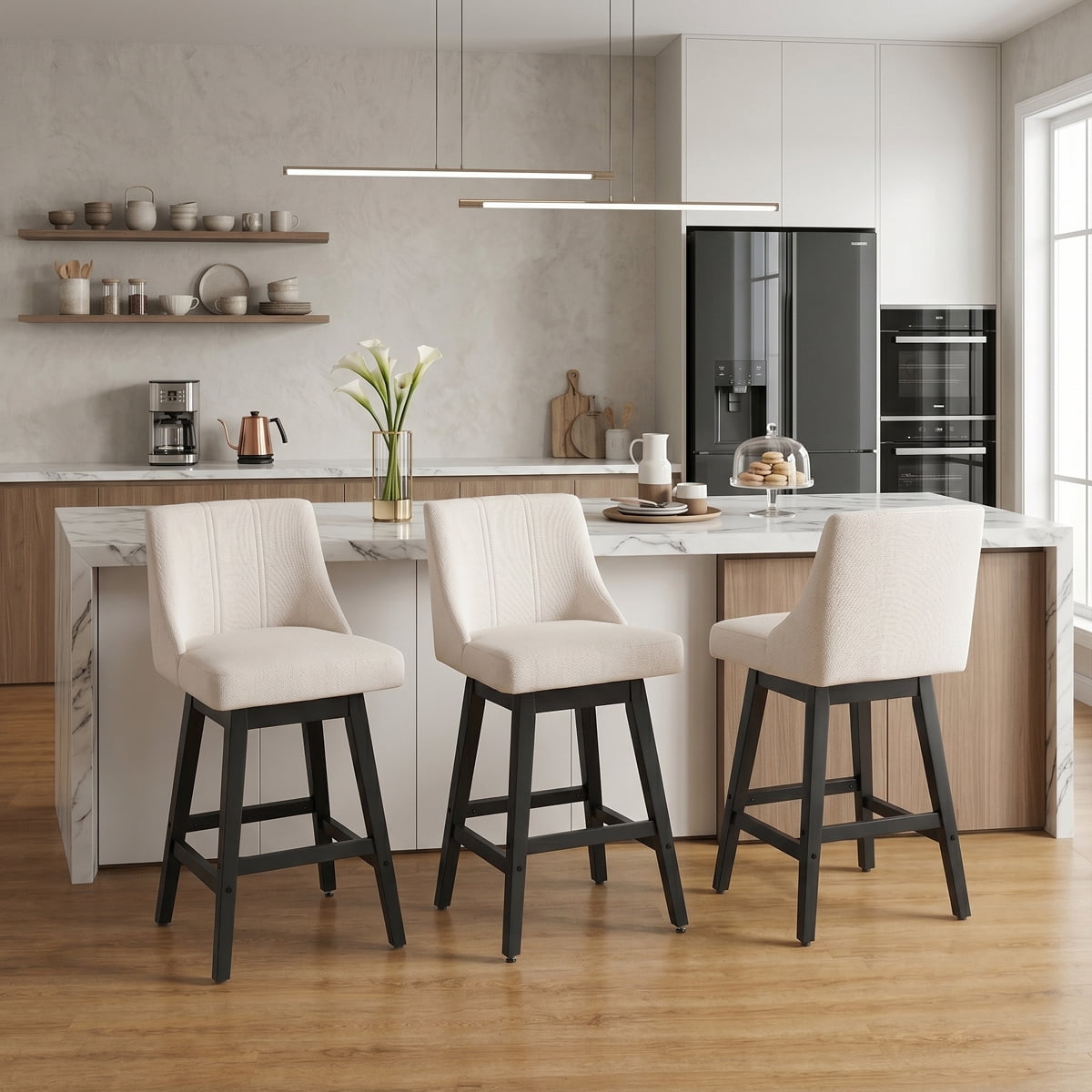 Swivel Counter Height Bar Stools, Set of 3, 27'' Modern Bar Stool with ...