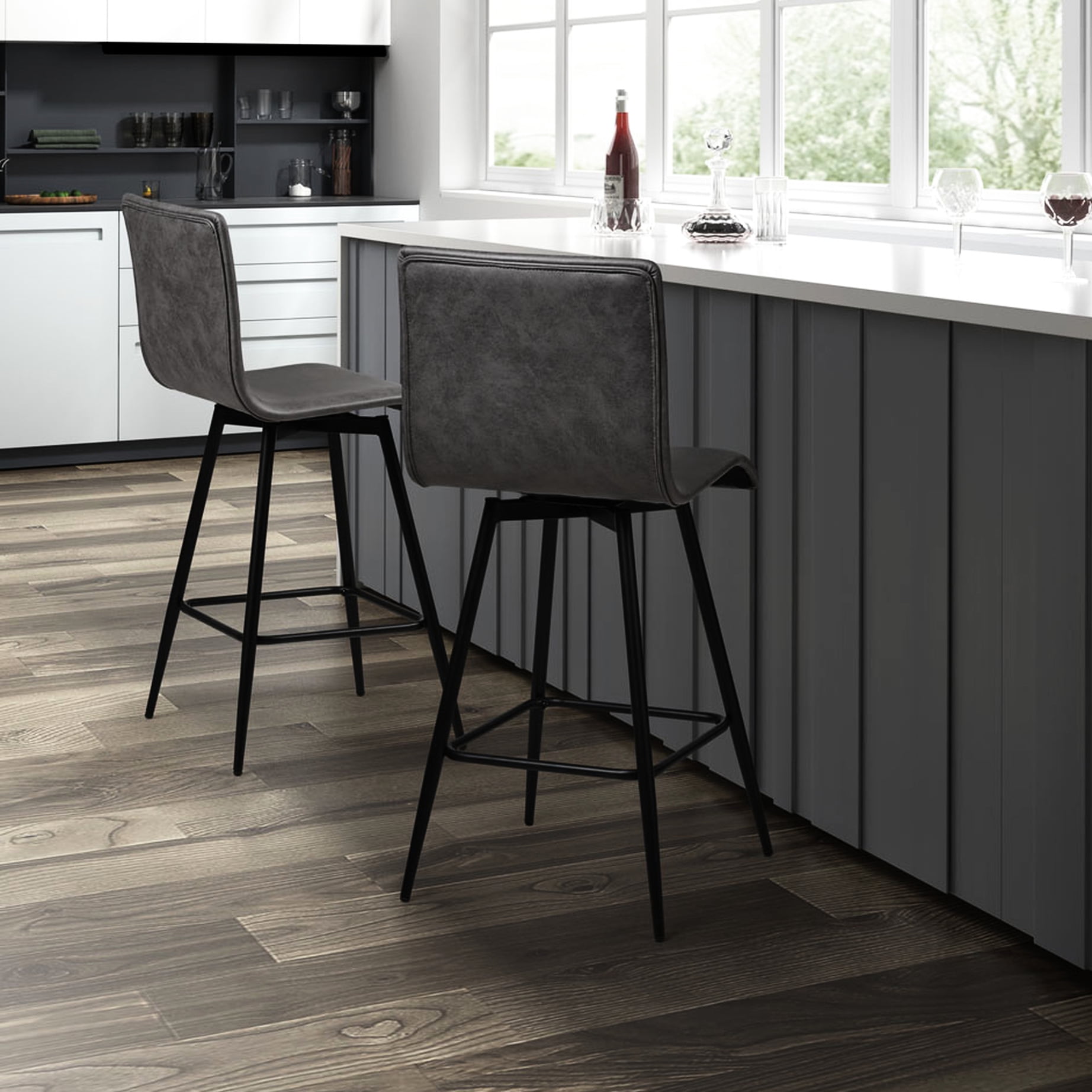 Swivel Counter Stool / 360-Degree Rotation, Black Noir Finish Metal ...