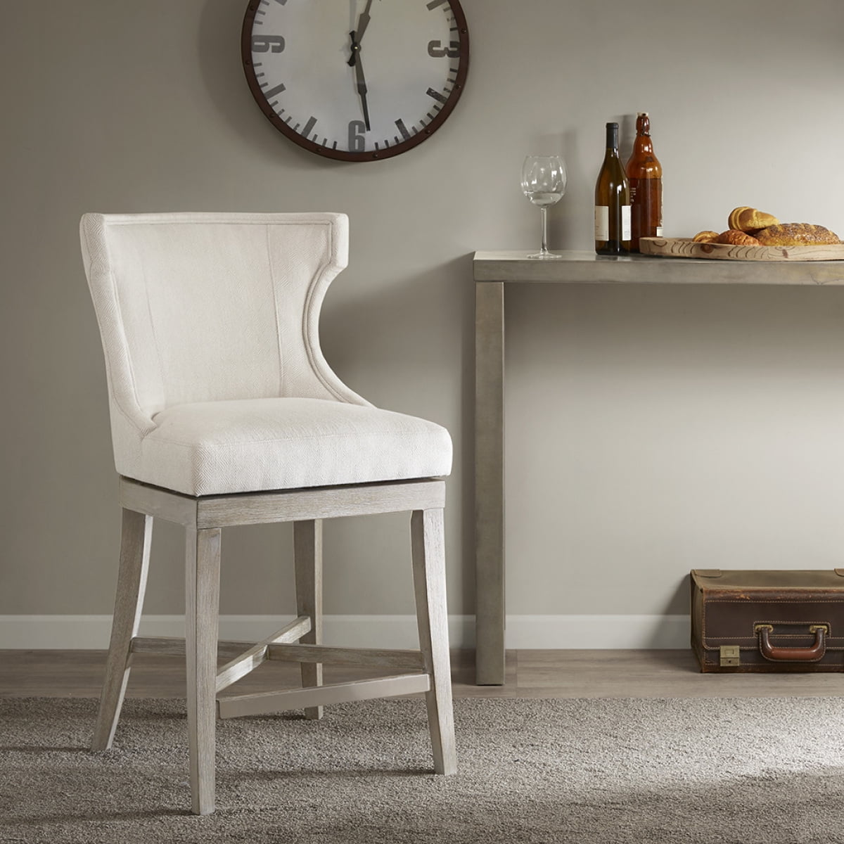 Swivel Counter Stool with Wingback Design - Cream Upholstered Bar Stool ...