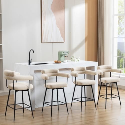 Swivel Counter Stools Set of 4, 26 Inch Modern Bar Stools with Round ...