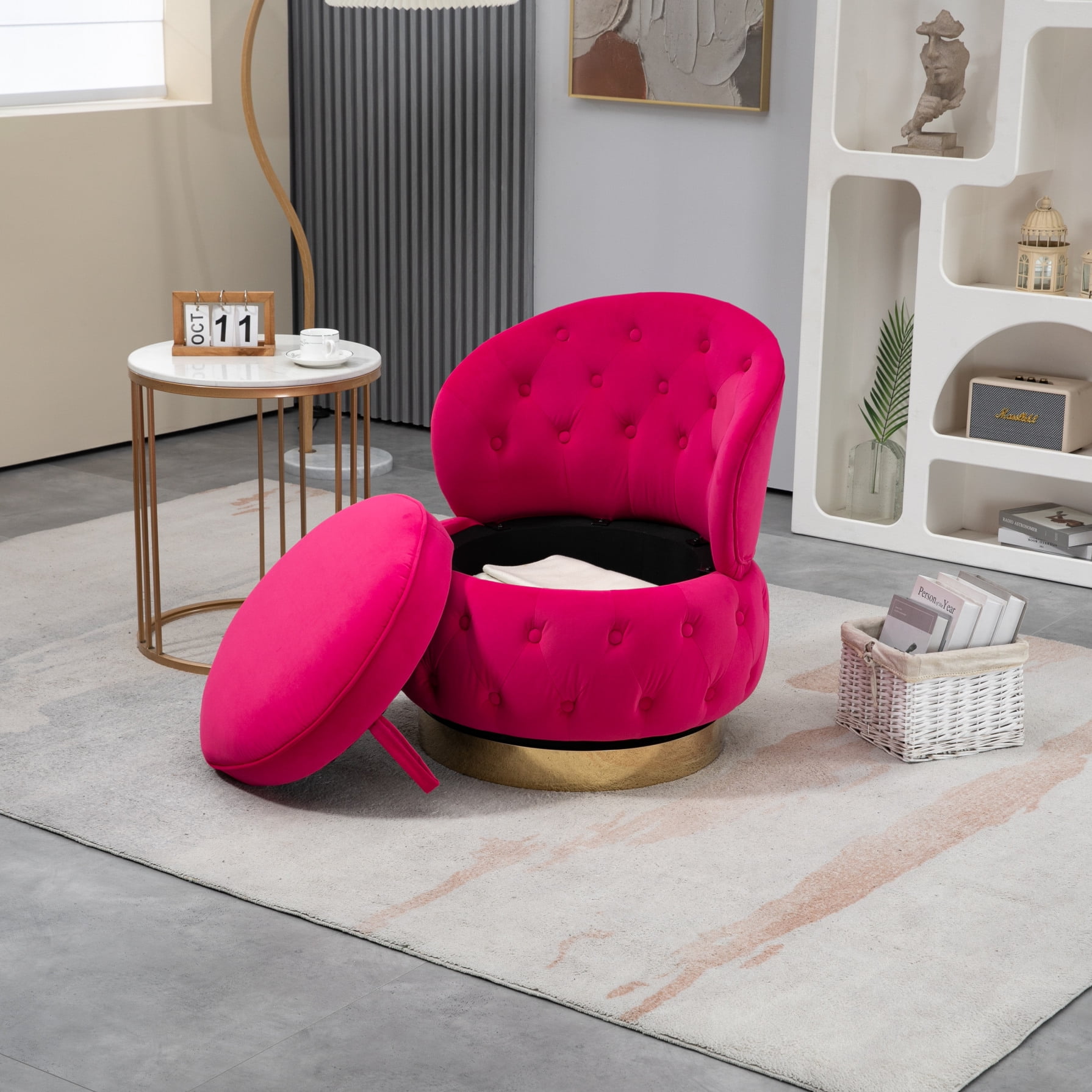 Swivel Cuddle Barrel Accent Sofa Chairs, Modern Round Storage Armchairs ...