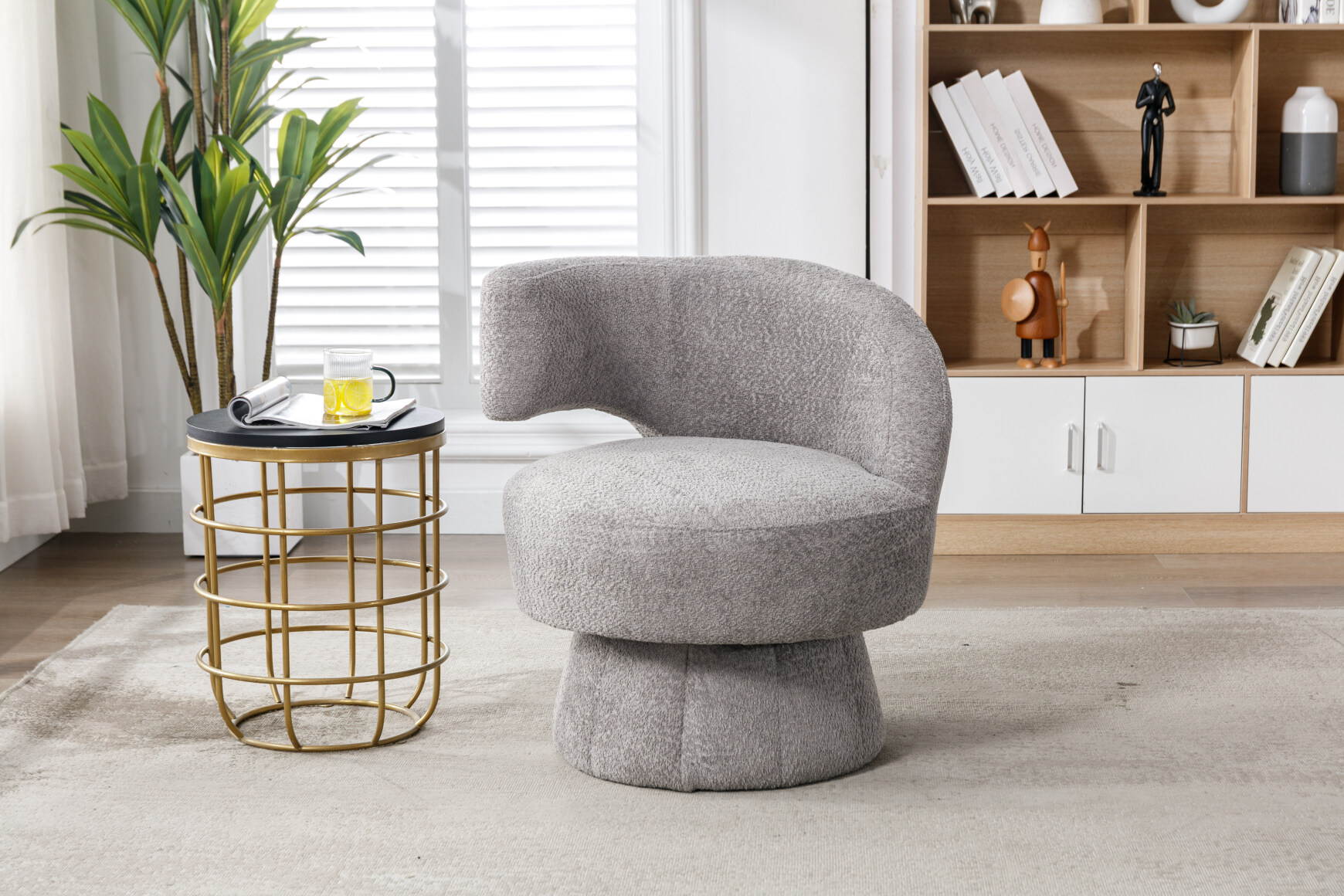 Swivel Cuddle Barrel Chairs, Fluffy Fabric Accent Chair, Upholstered ...