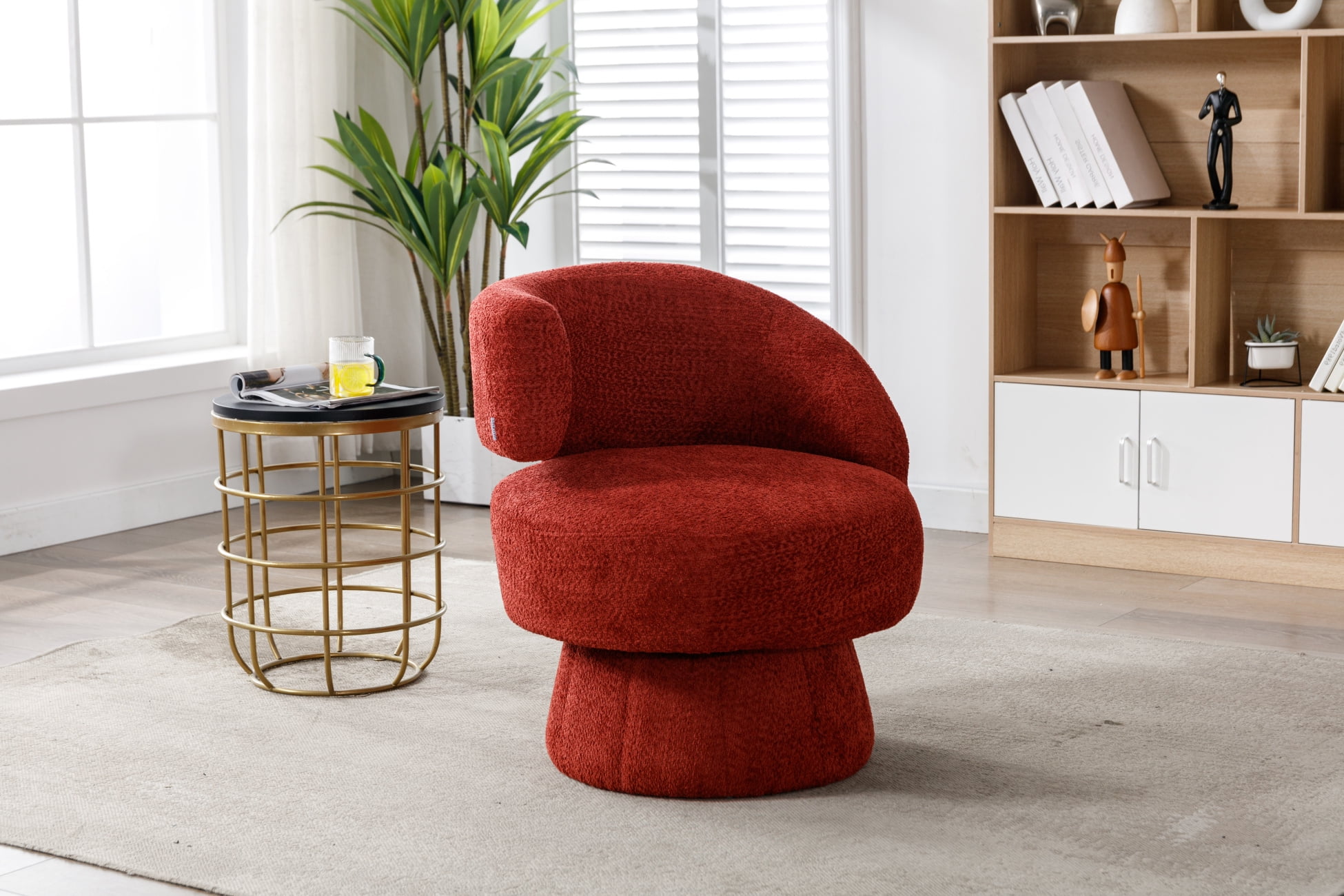Swivel Cuddle Barrel Chairs, Fluffy Fabric Accent Chair, Upholstered ...