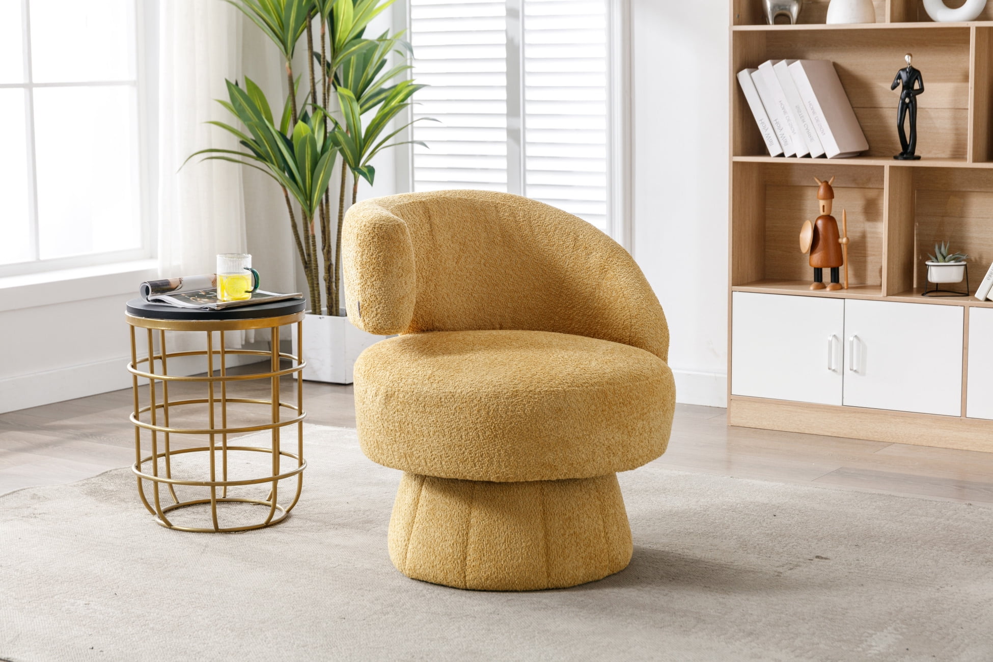Swivel Cuddle Barrel Chairs, Fluffy Fabric Accent Chair, Upholstered ...