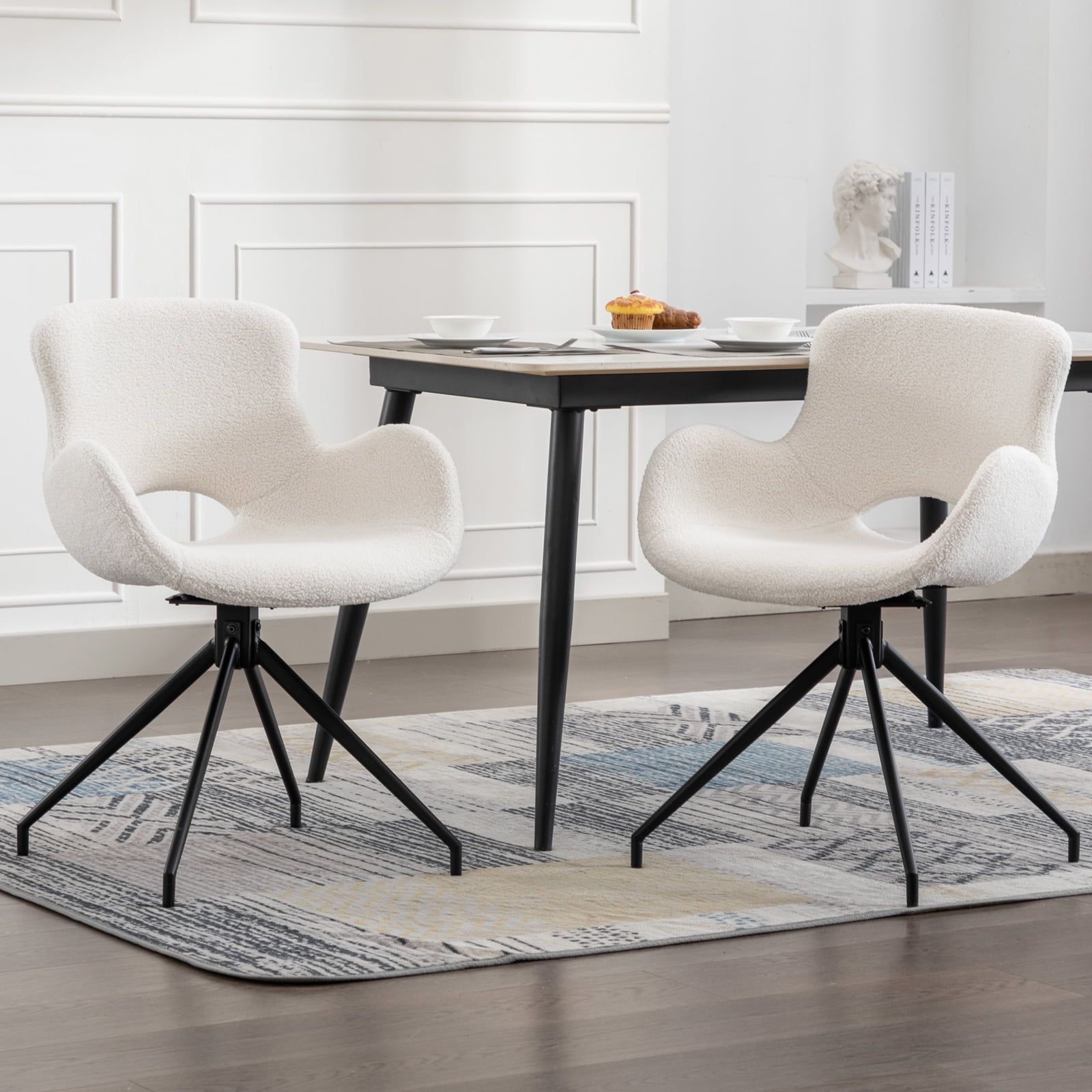 Swivel Dining Accent Chairs Set of 2, Modern Boucle Dining Chair ...