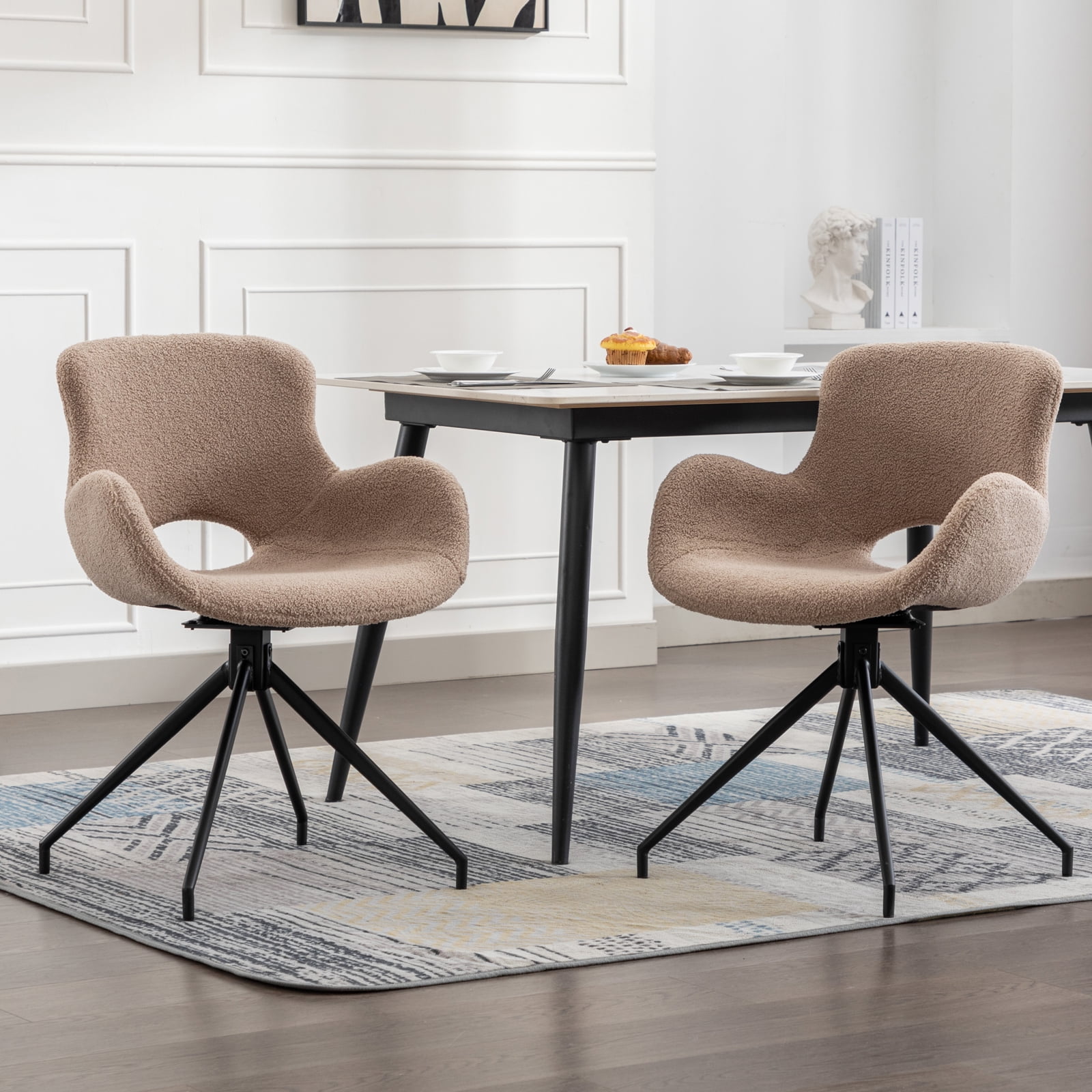 Swivel Dining Accent Chairs Set of 2, Modern Boucle Dining Chair ...