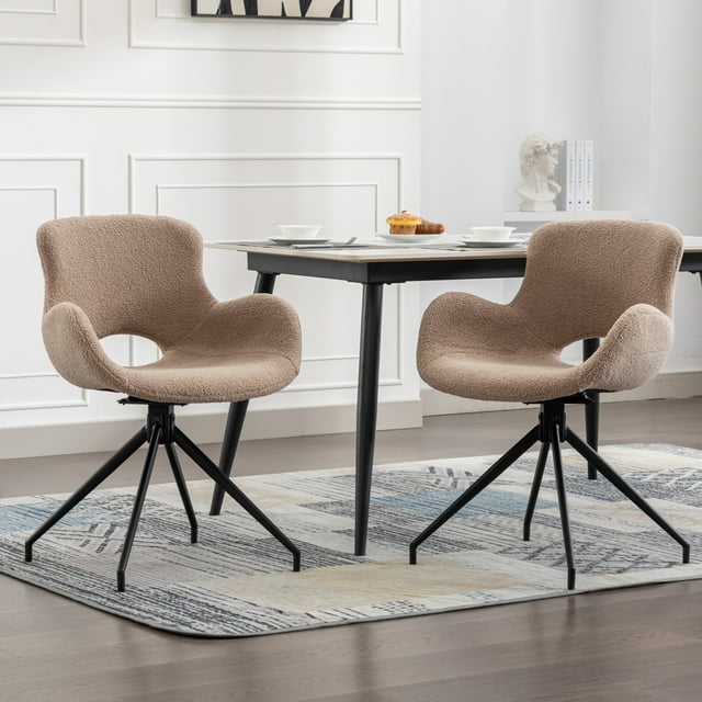 Swivel Dining Accent Chairs Set of 2, Modern Boucle Dining Chair ...