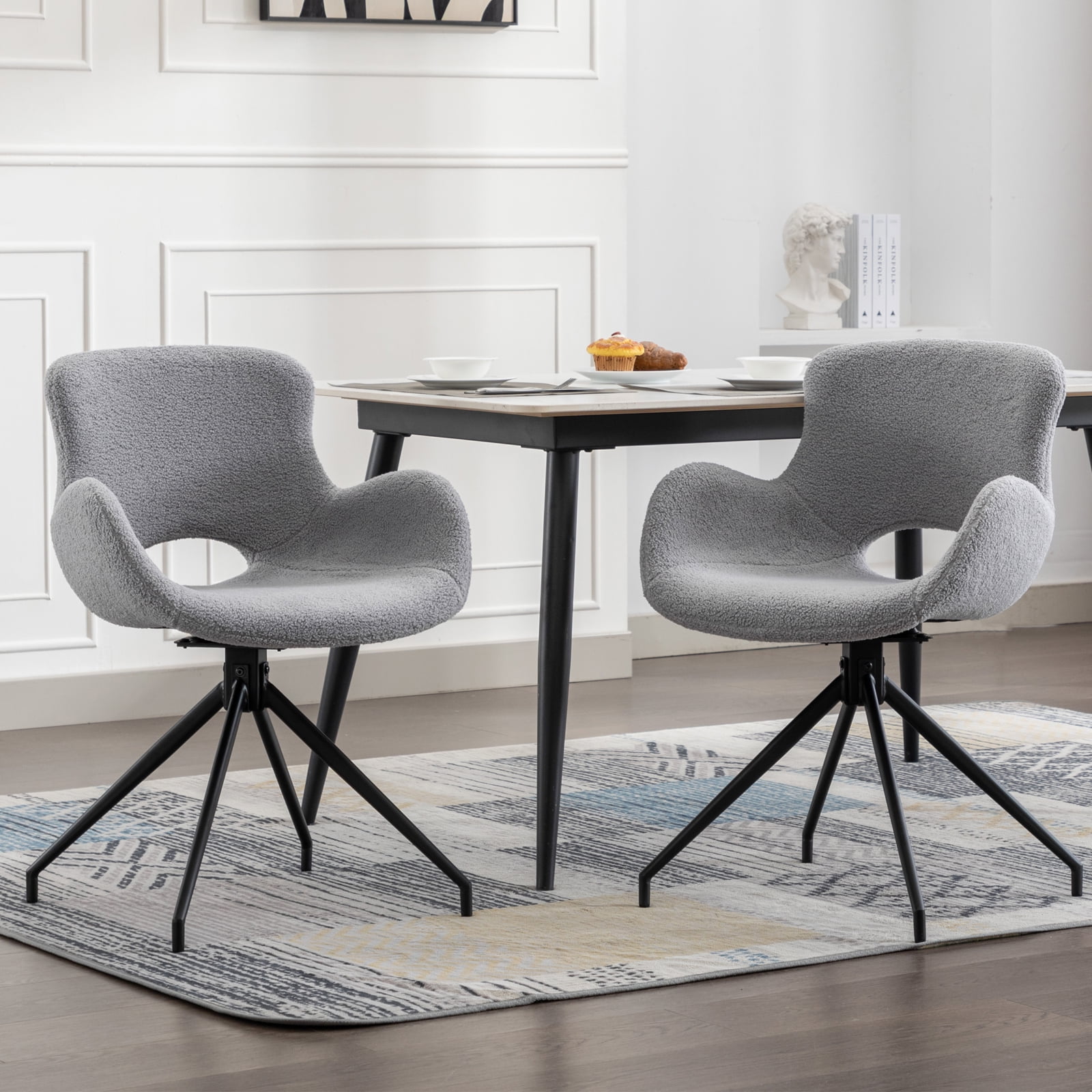 Swivel Dining Accent Chairs Set of 2, Modern Boucle Dining Chair ...