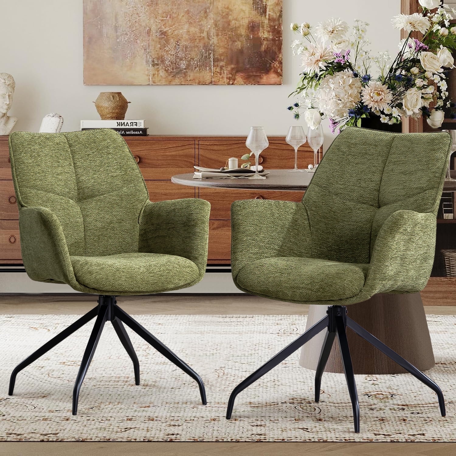 BRTHORY Swivel Dining Chairs with Arms Set of 2, Modern Accent Chairs ...