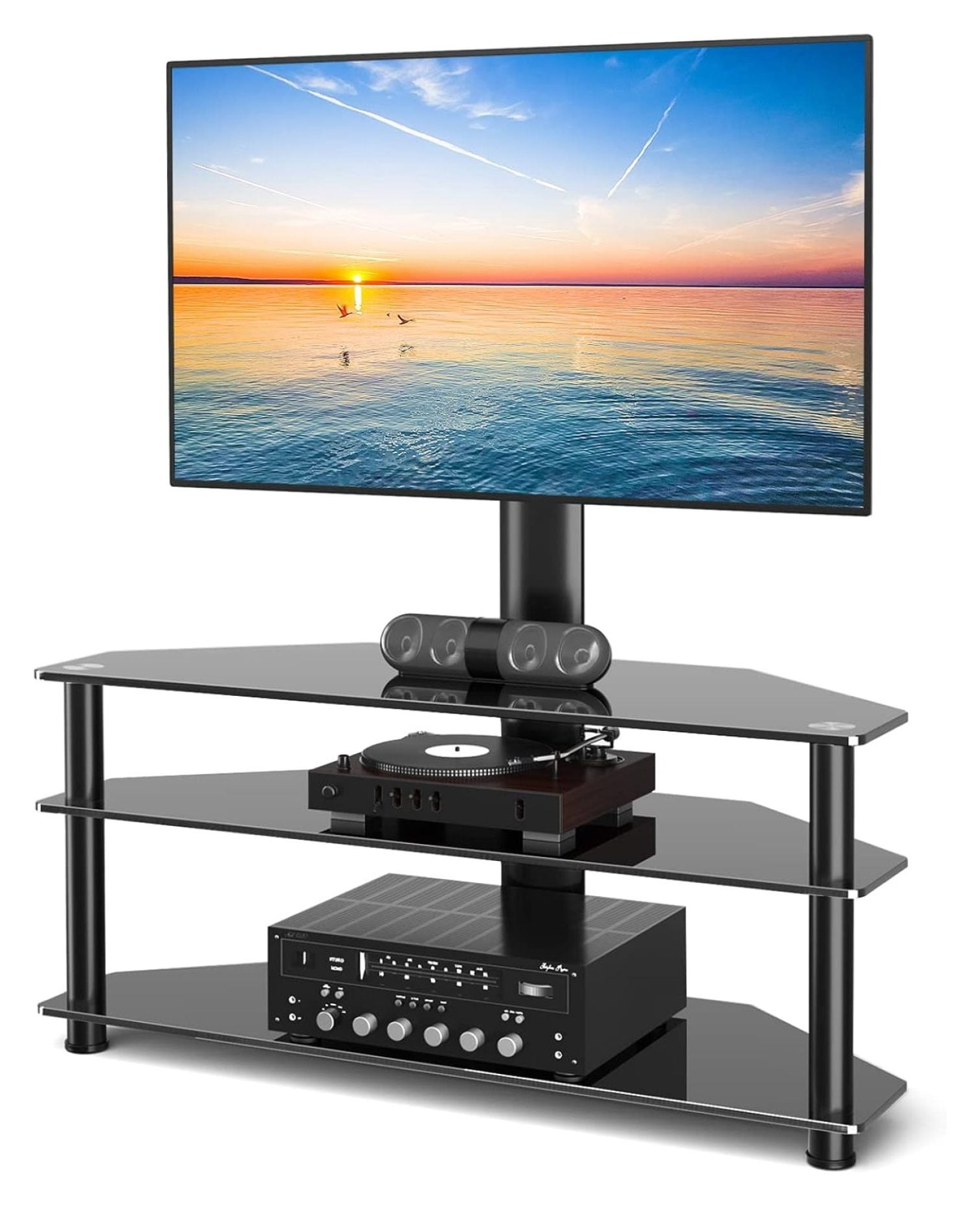 Swivel Floor TV Stand with Table for 32-70 Inch TVs, Universal Height ...