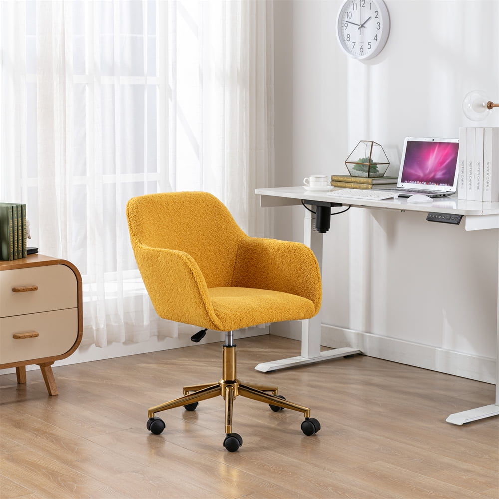 Swivel Home Office Chair with Adjustable Height, Teddy Upholstered ...