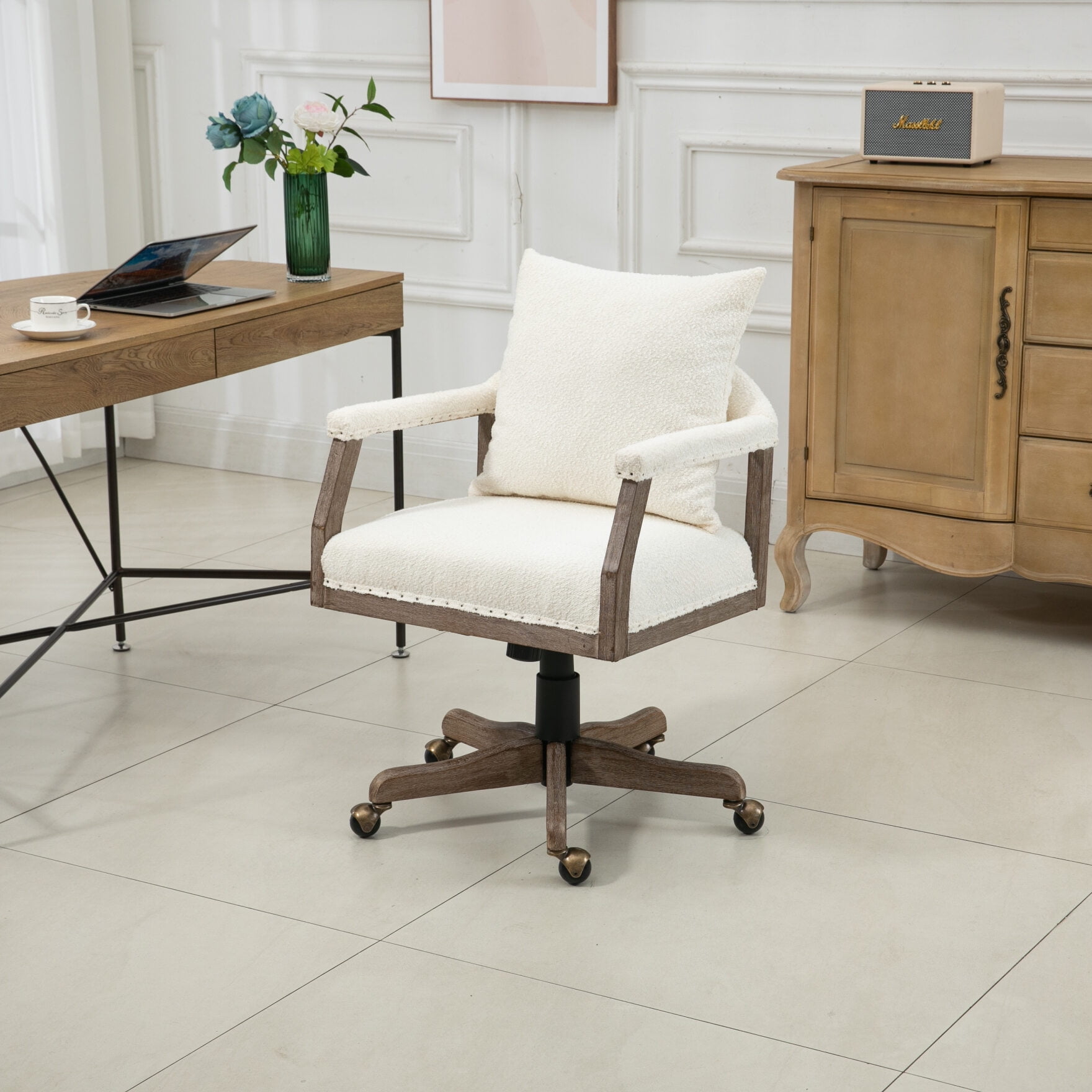 Swivel Home Office Chair, Boucle Fabric Height Adjustable Computer ...