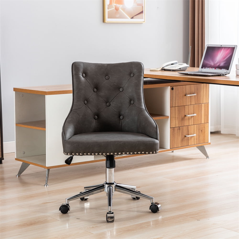 Swivel Home Office Chair Modern Button Tufted PU Leather Upholstered ...