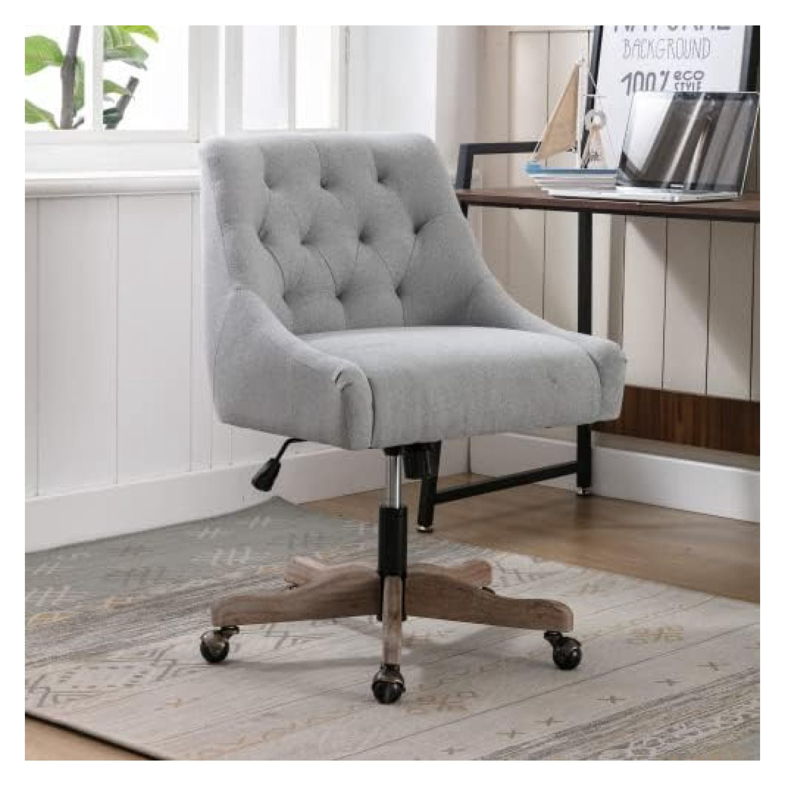 Swivel Home Office Chair, Modern Fabric Upholstered Tufted Accent ...