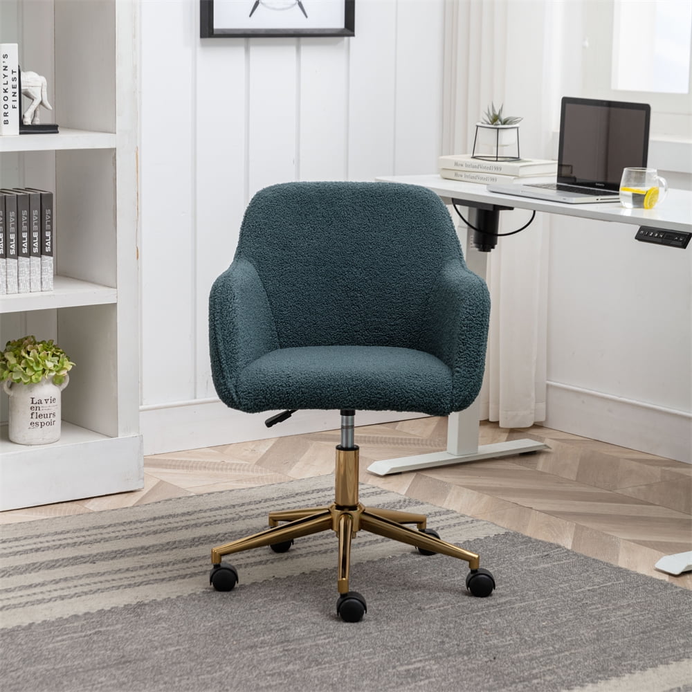 Swivel Home Office Chair, Modern Teddy Fabric Adjustable Height Desk ...