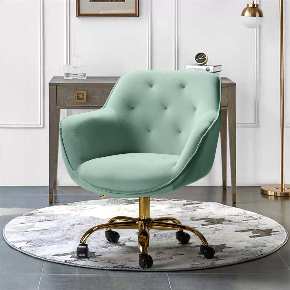 Swivel Home Office Chair, Modern Velvet Upholstered Mid Back Desk Chair ...