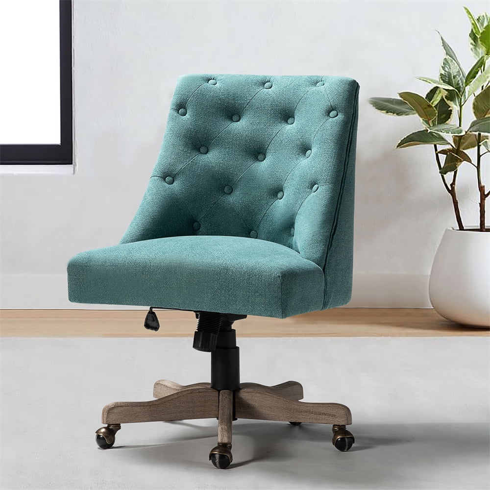 Swivel Home Office Chair with Wheels, Modern Button Tufted Linen ...