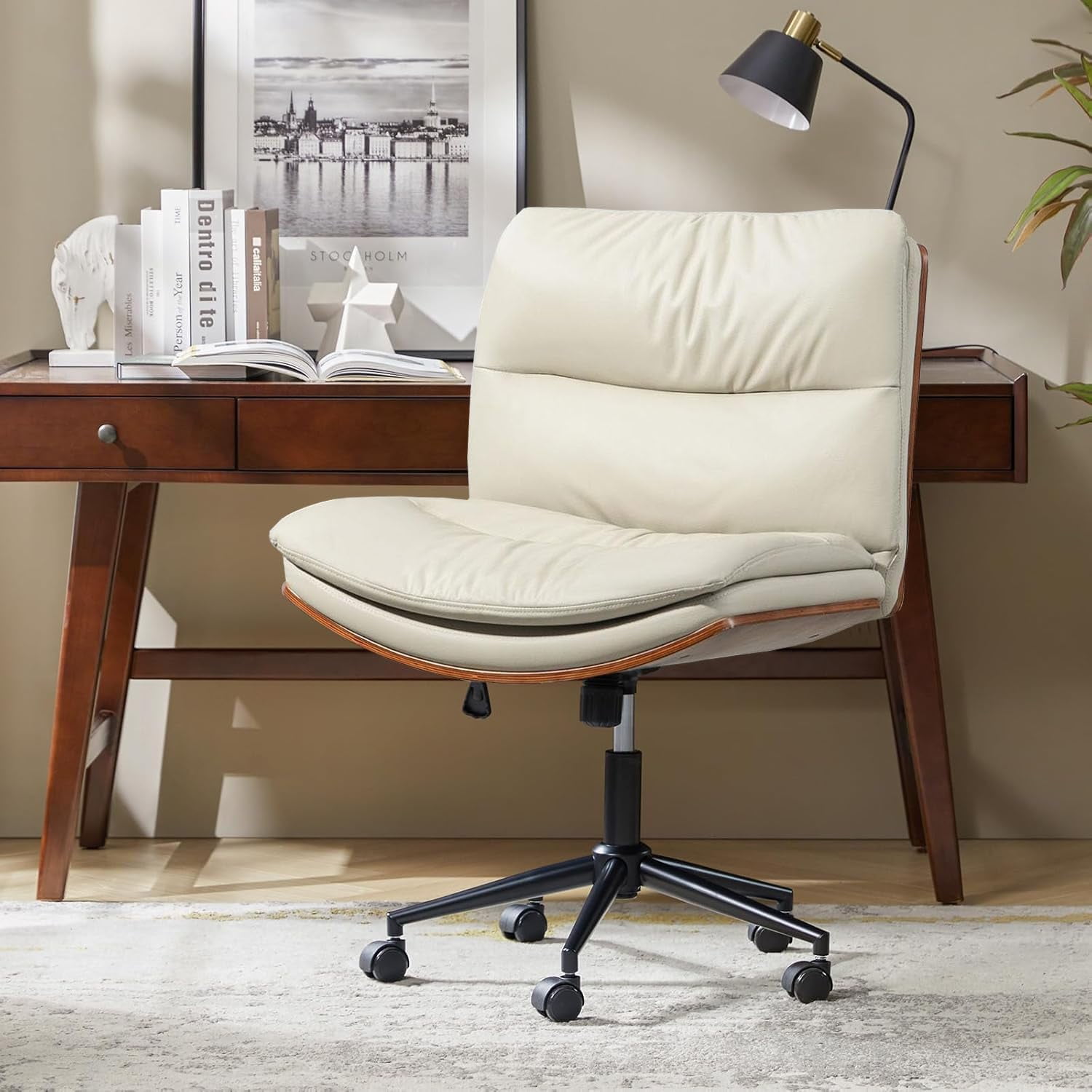 Swivel Home Office Desk Chair with Wide Seat & no Arms, Walnut Criss ...