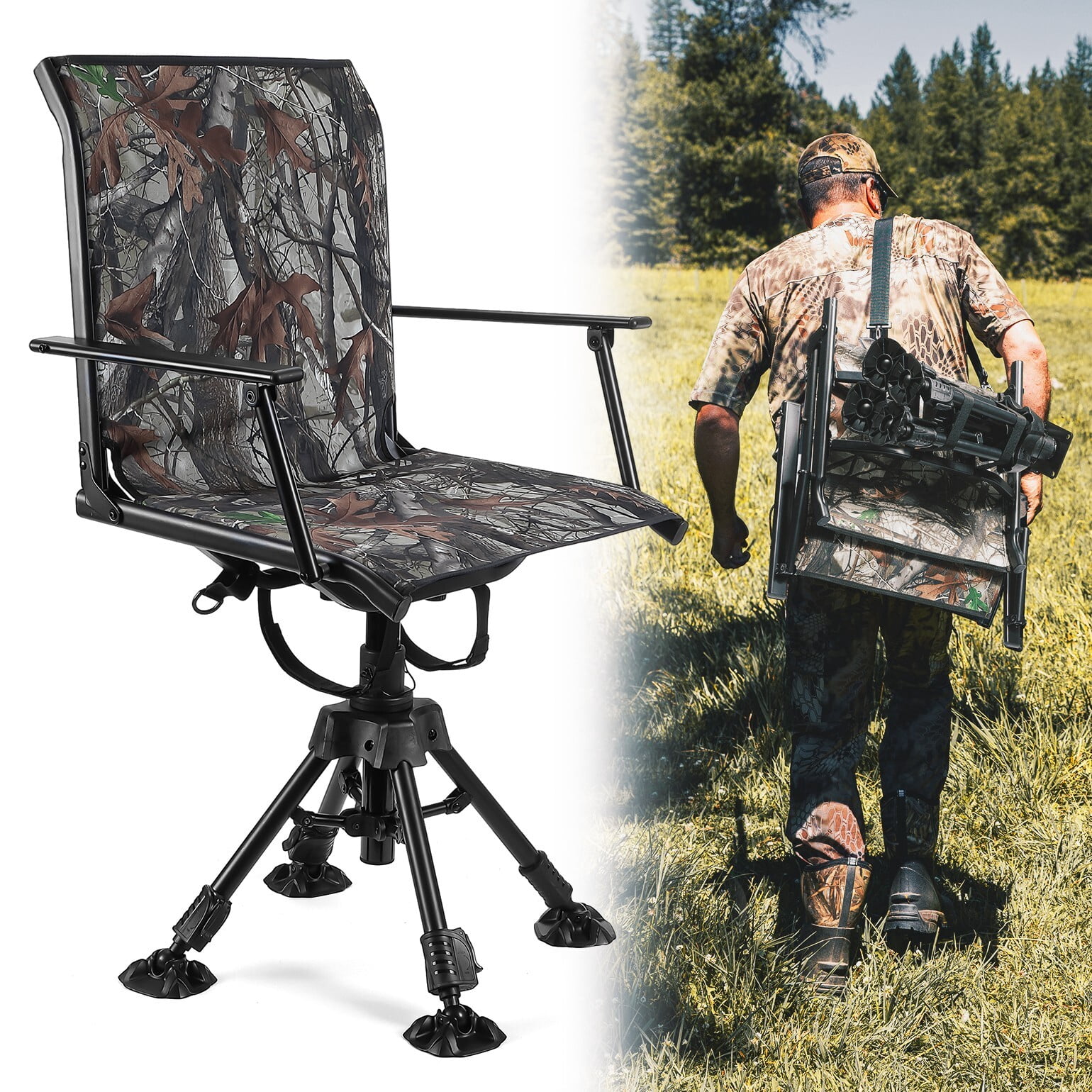 Swivel Hunting Chair 360° Adjustable Legs Folding Silent Swivel Chair ...