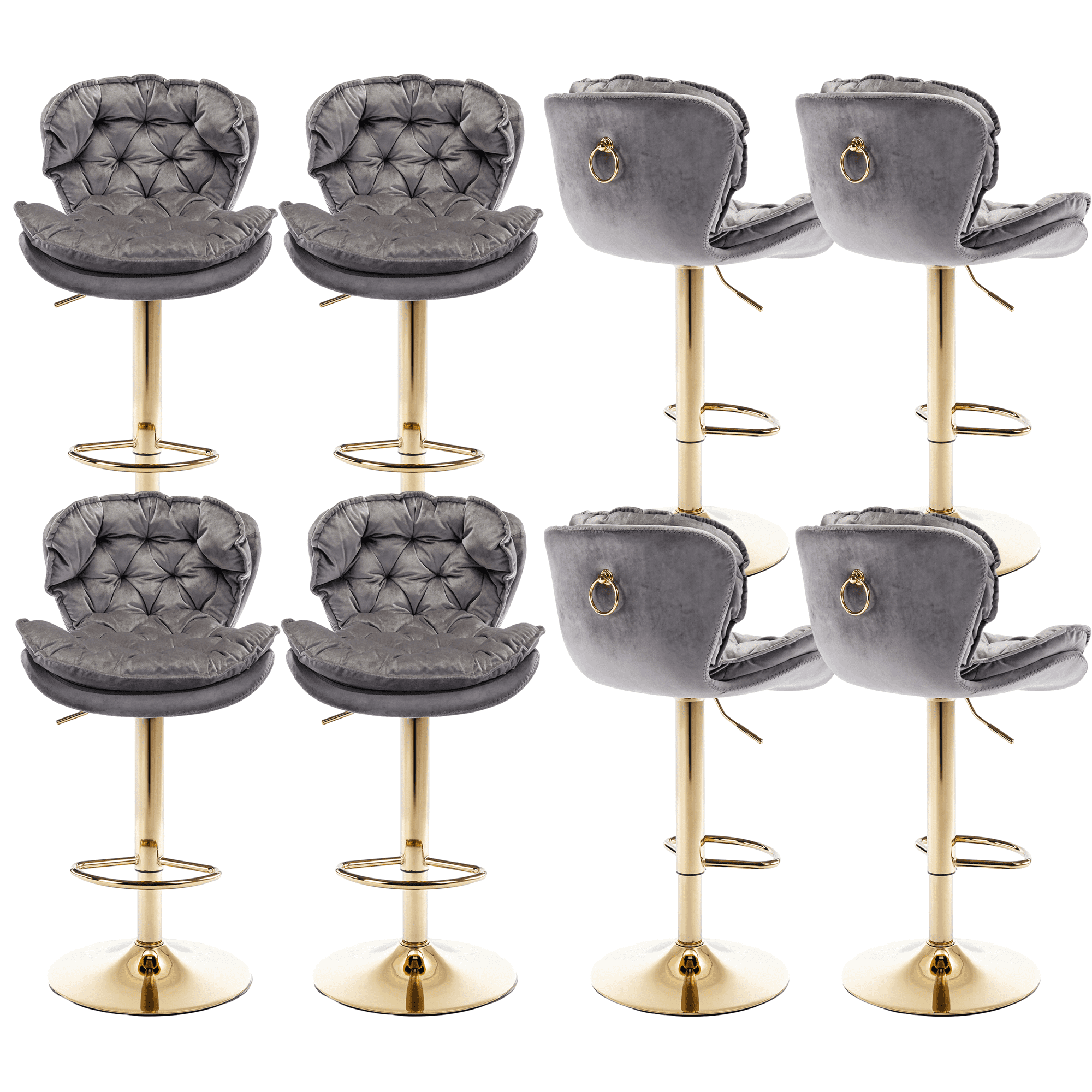 Swivel Kitchen High Bar Chairs with Golden Base Velvet Bar Stool Chair ...