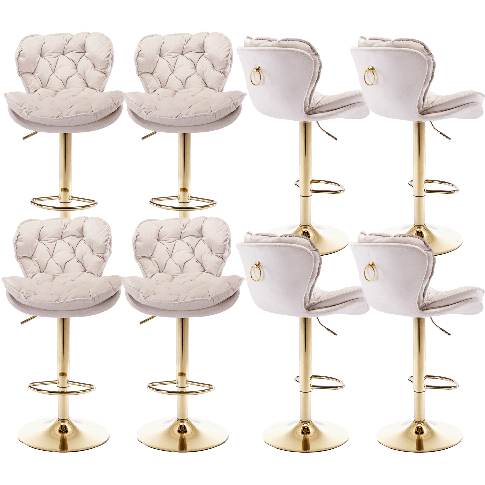 Swivel Kitchen High Bar Chairs with Golden Base Velvet Bar Stool Chair ...