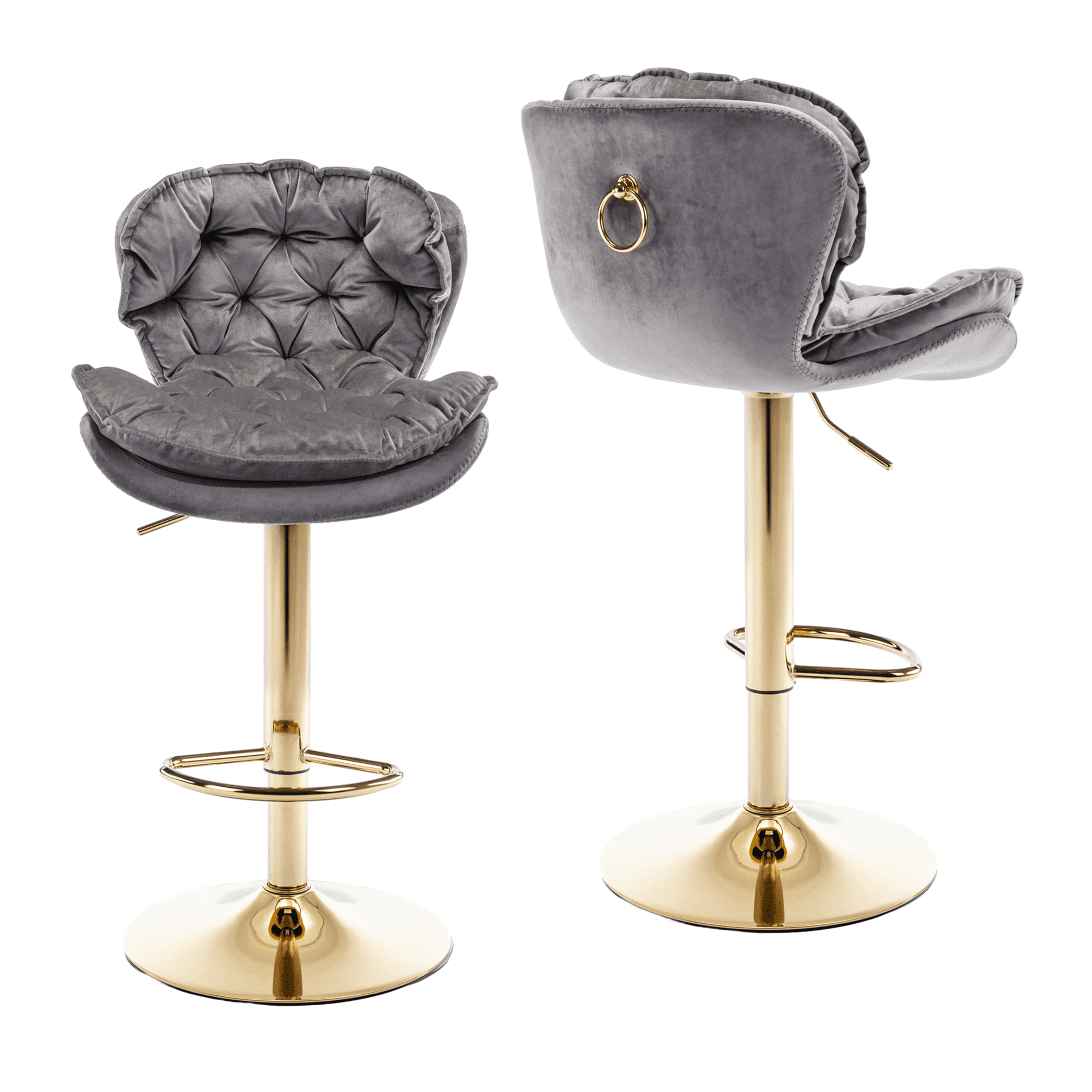 Swivel Kitchen High Bar Chairs with Golden Base Velvet Bar Stool Chair ...