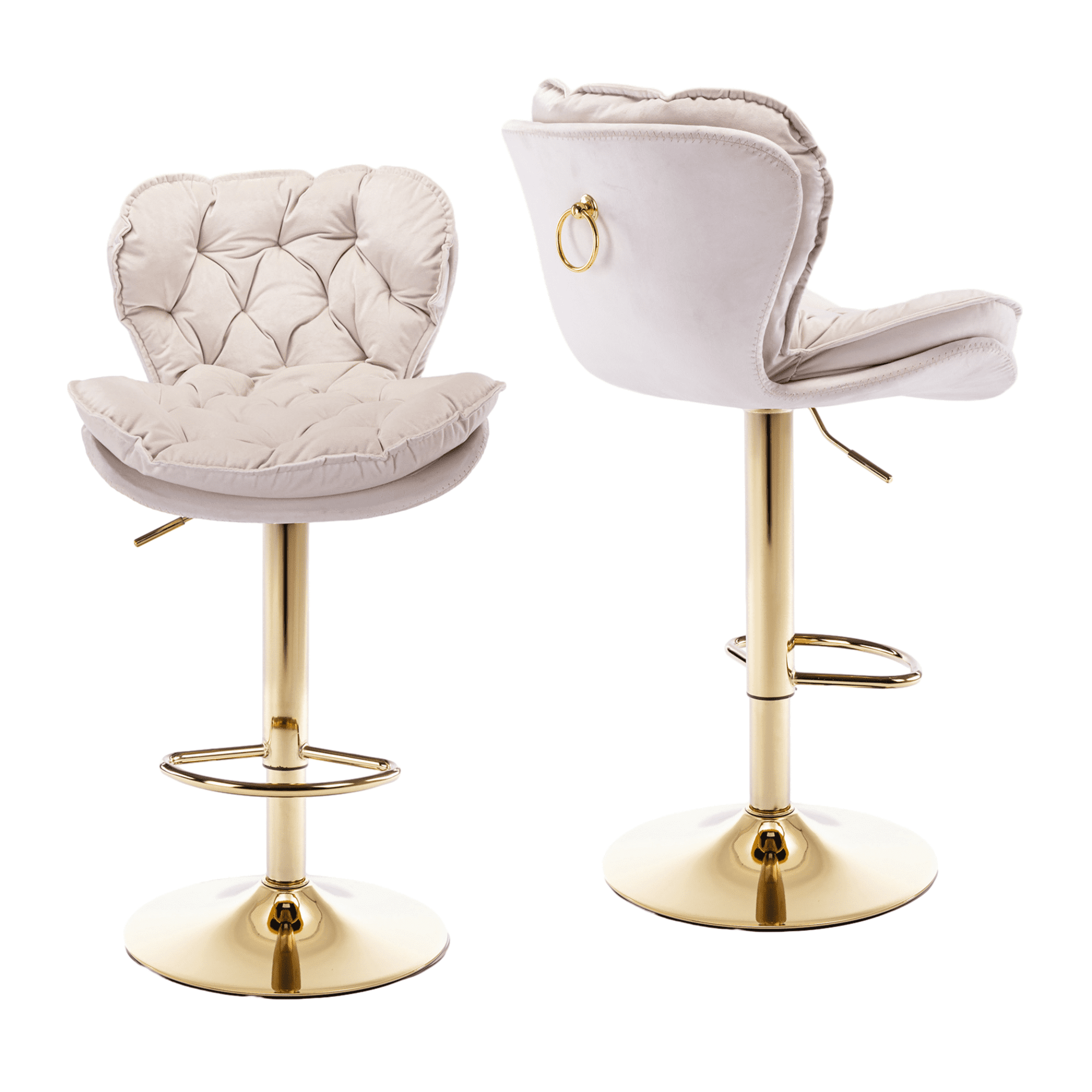 Swivel Kitchen High Bar Chairs, Velvet Stool with Adjustable Height ...