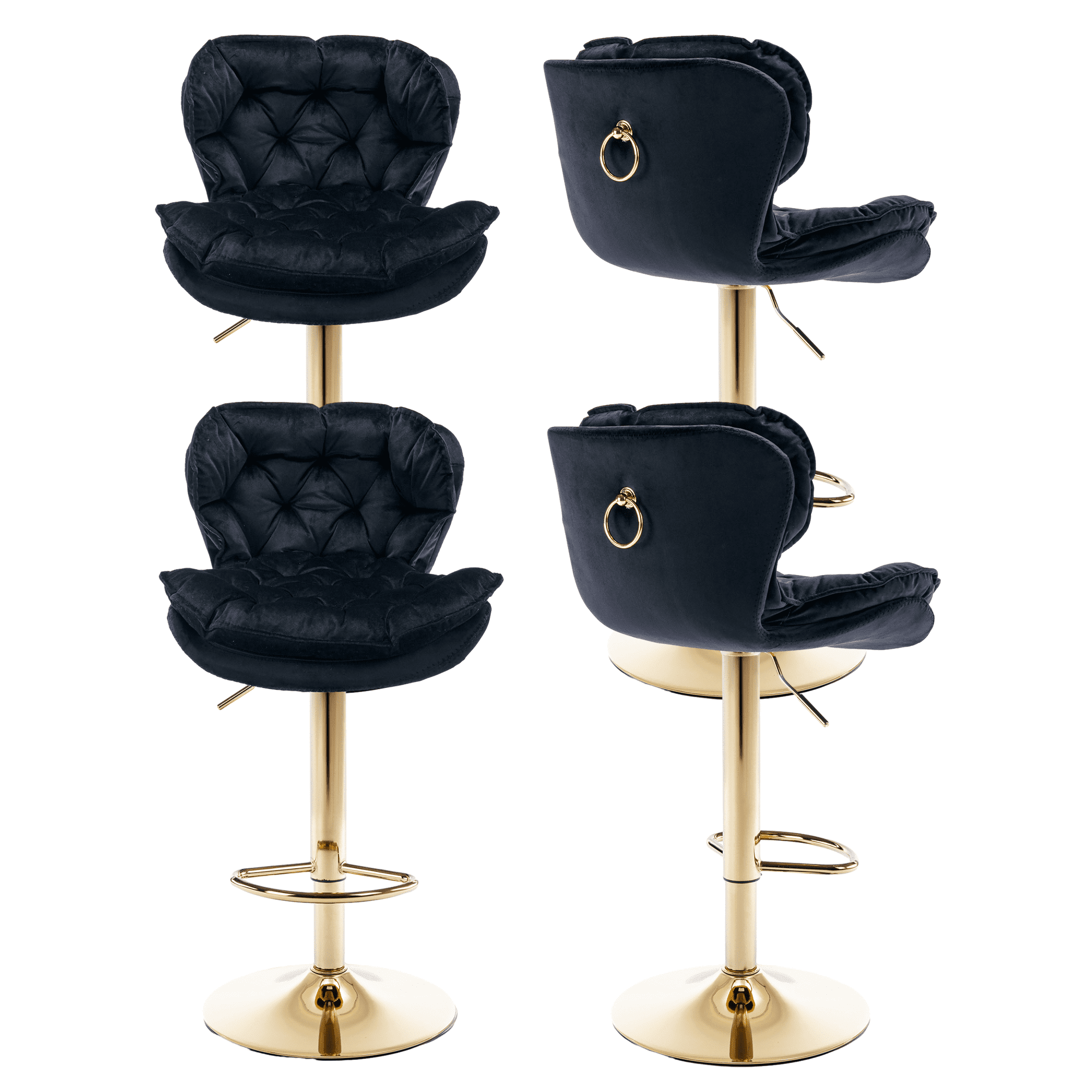Swivel Kitchen High Bar Chairs with Golden Base Velvet Bar Stool Chair ...