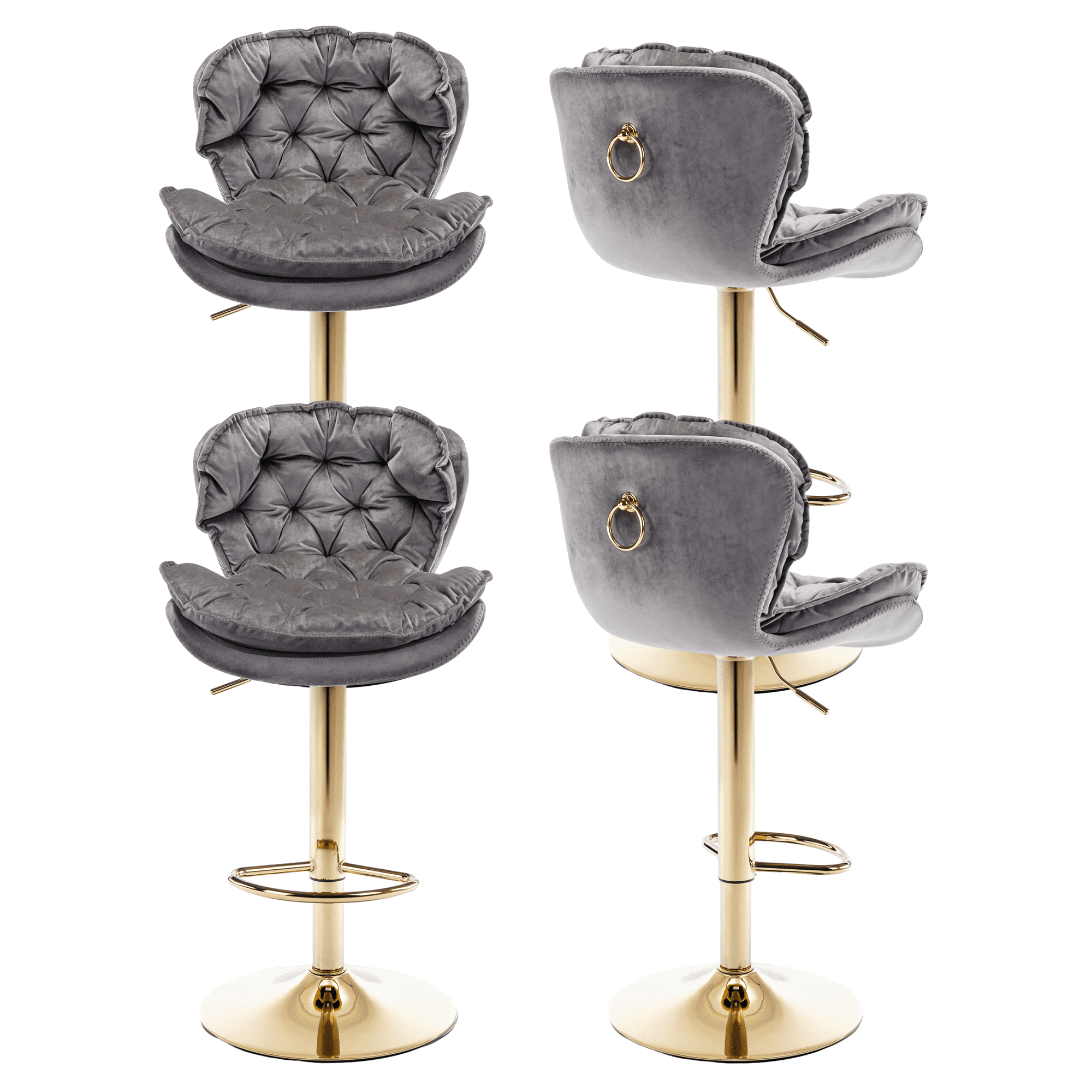 Swivel Kitchen High Bar Chairs with Golden Base Velvet Bar Stool Chair ...